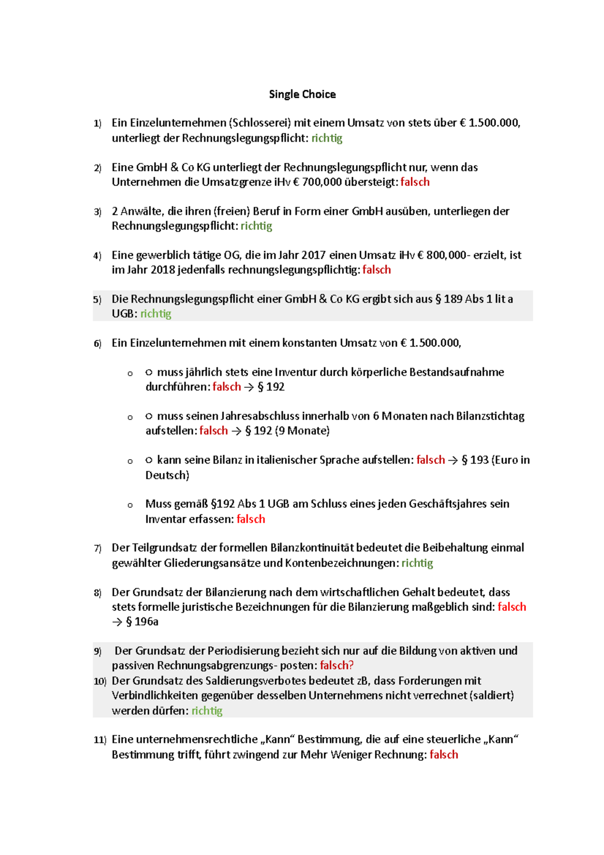 Bilanz Fragen + Zusammenfassung - Single Choice Ein Einzelunternehmen ...