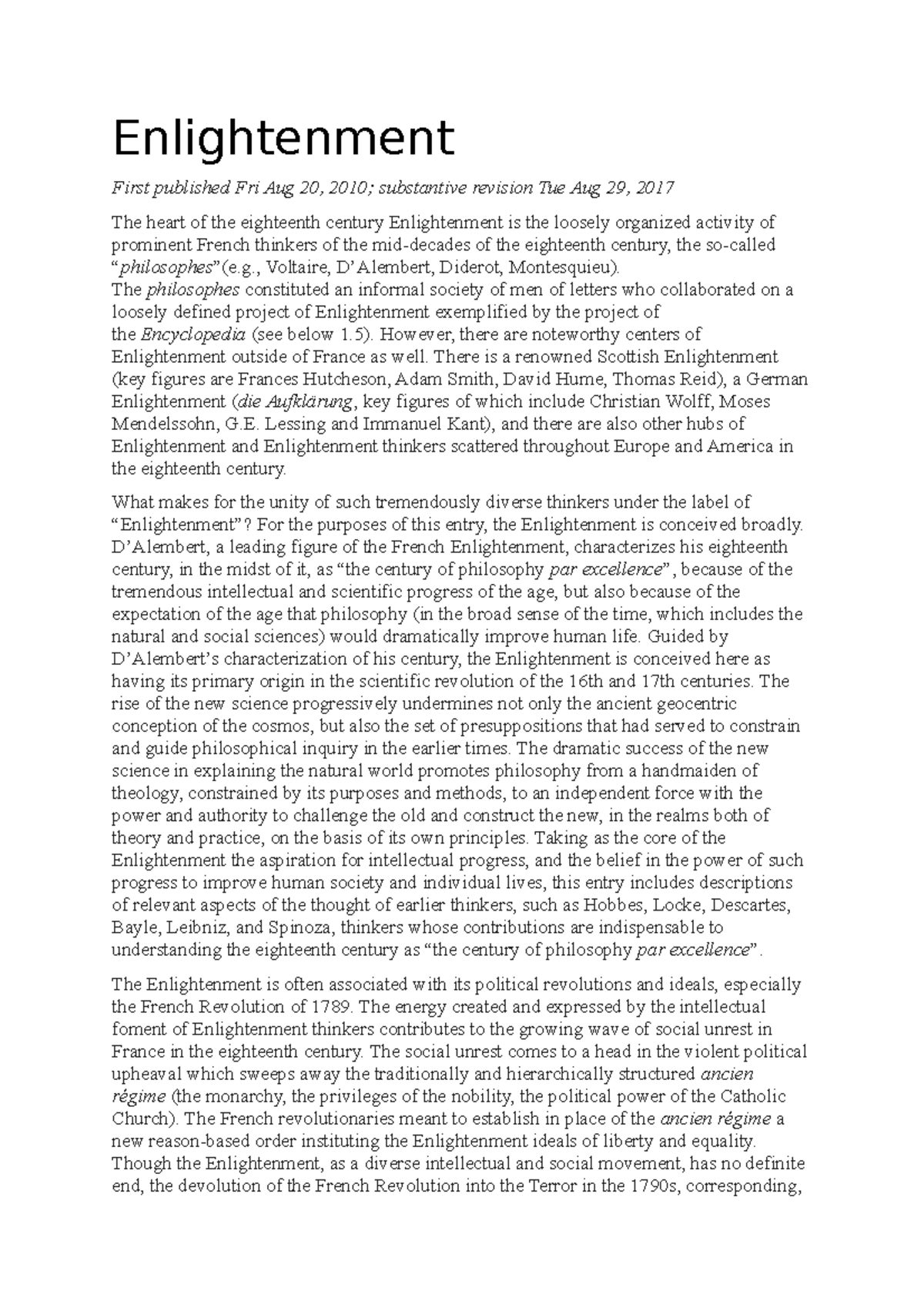 Enlightenment unit 1 - modern political philosophy - Enlightenment ...