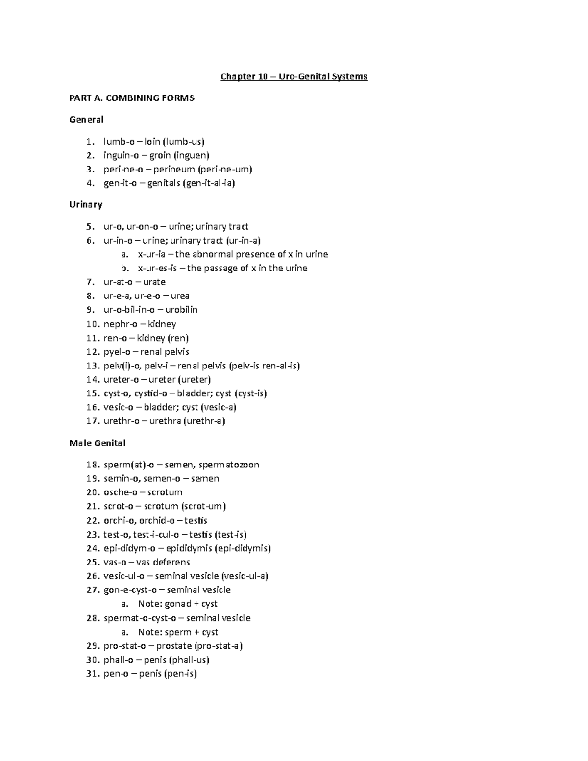 Chapter 10 Review Notes - Chapter 10 – Uro-Genital Systems PART A ...