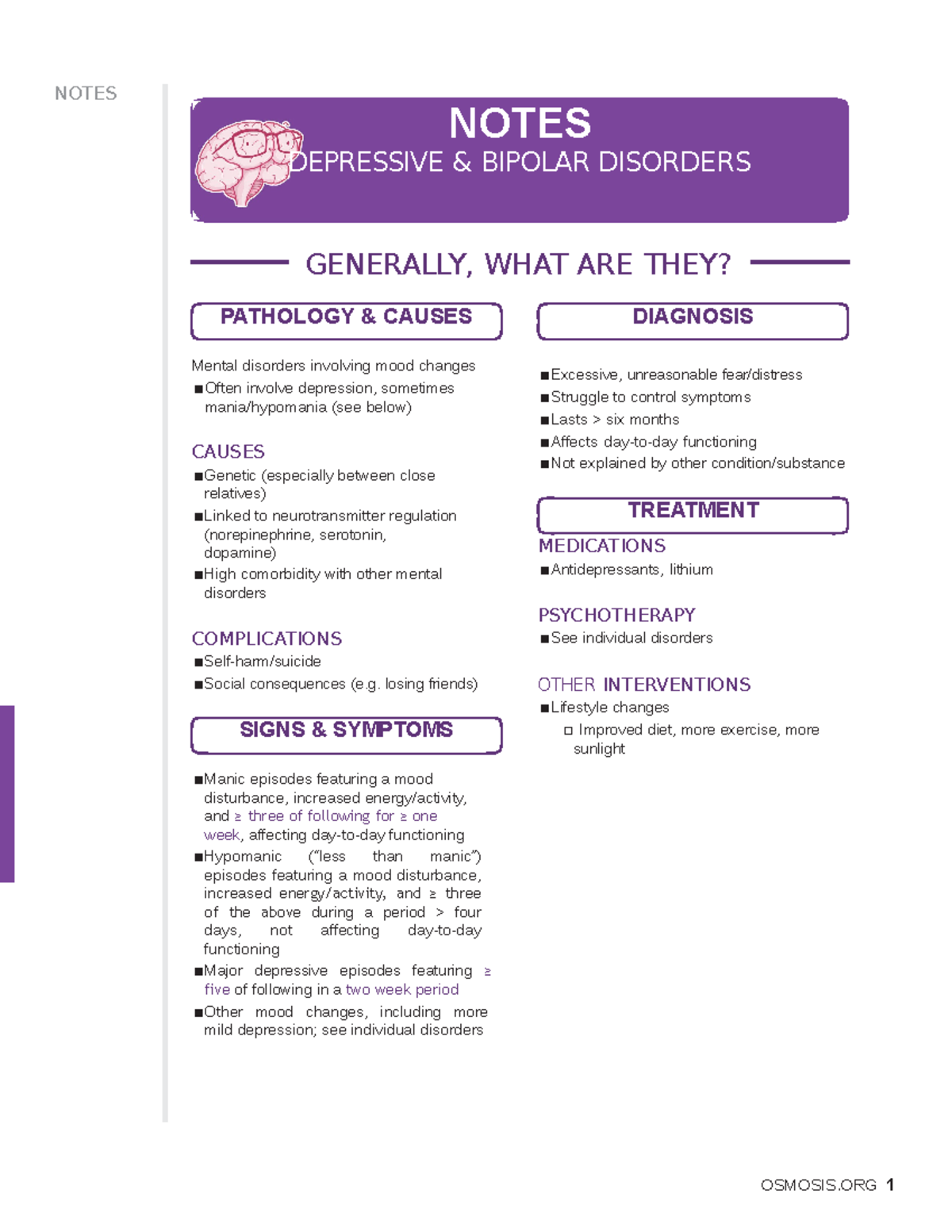 Depressive and bipolar disorders - ####### OSMOSIS 1 NOTES DEPRESSIVE ...