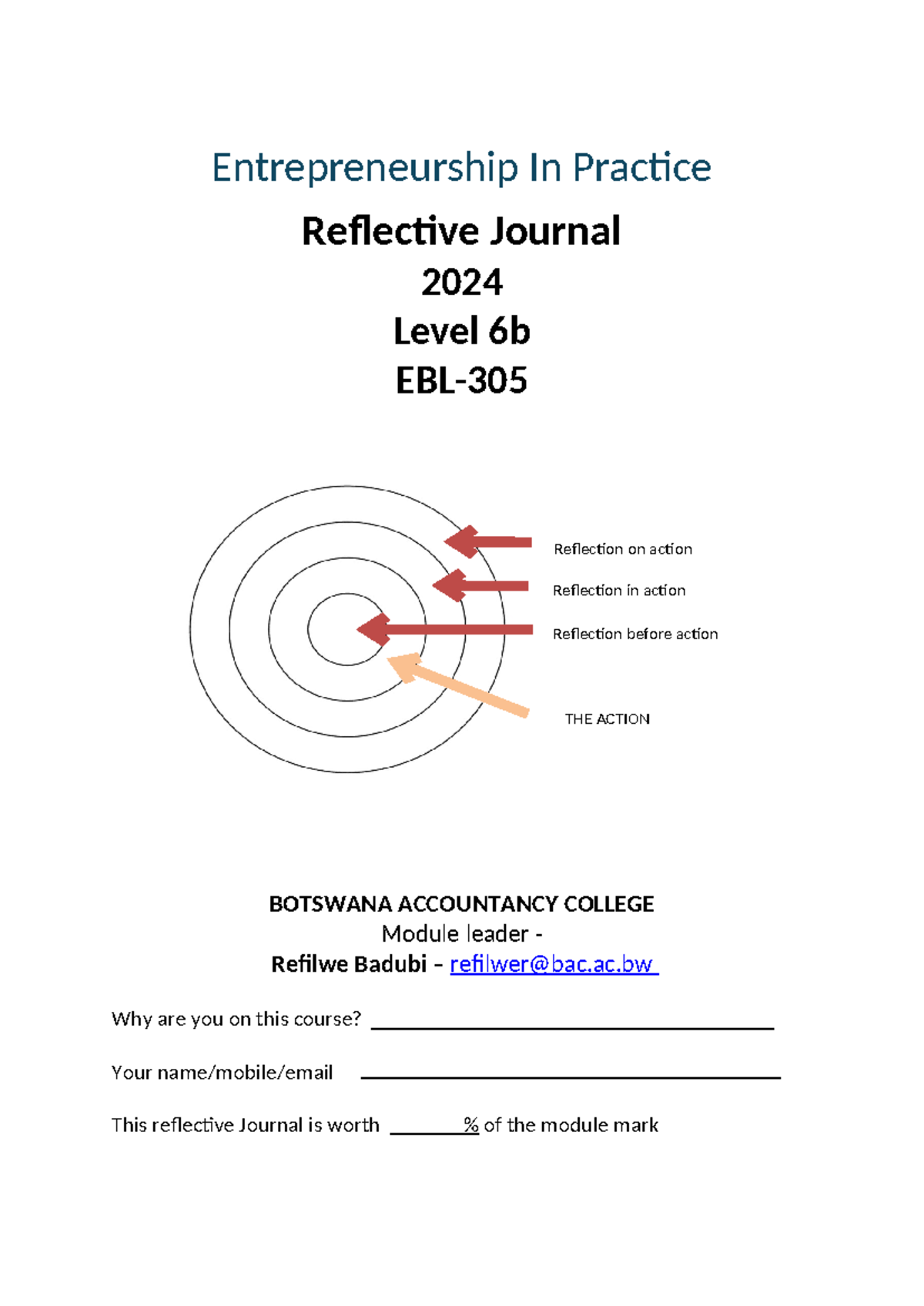 Entrepreneurship In Practice - Reflective Journal - Entrepreneurship ...