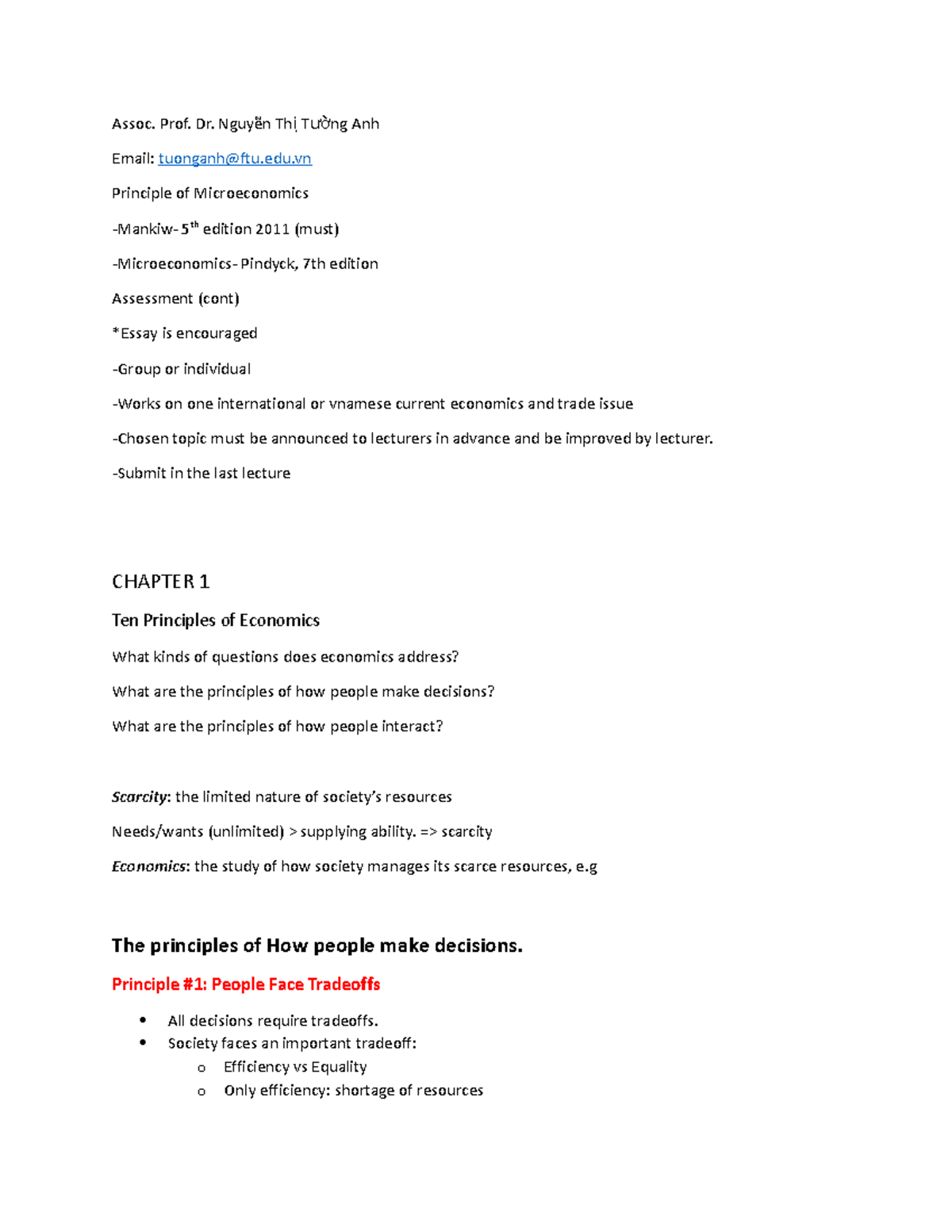 Eco - some notes on first lecture - Assoc. Prof. Dr. Nguyễễn Th Tị ường ...