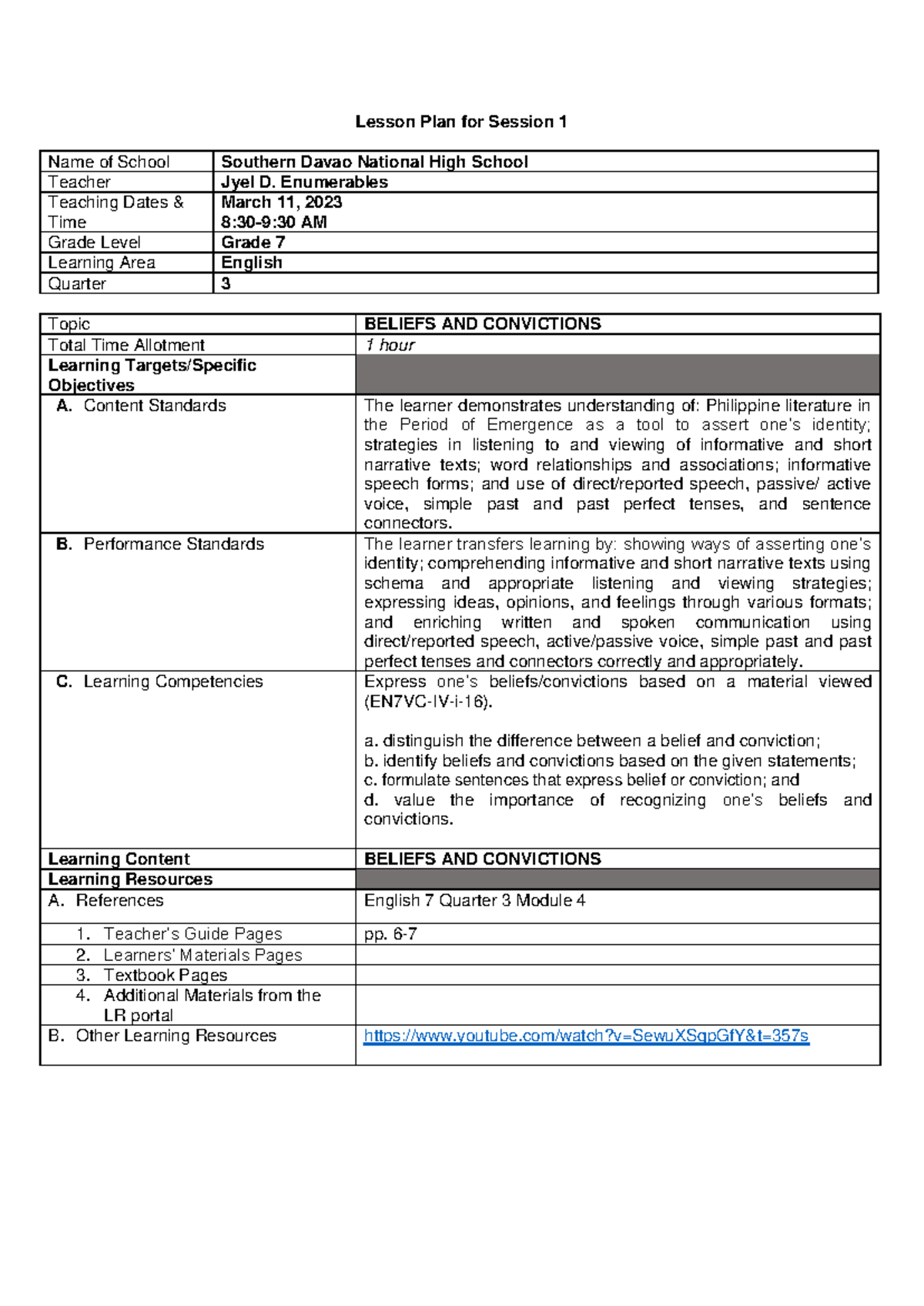 Detailed Lesson Plan - Grade 9-10 Preliminary (Structure) Guide and See ...