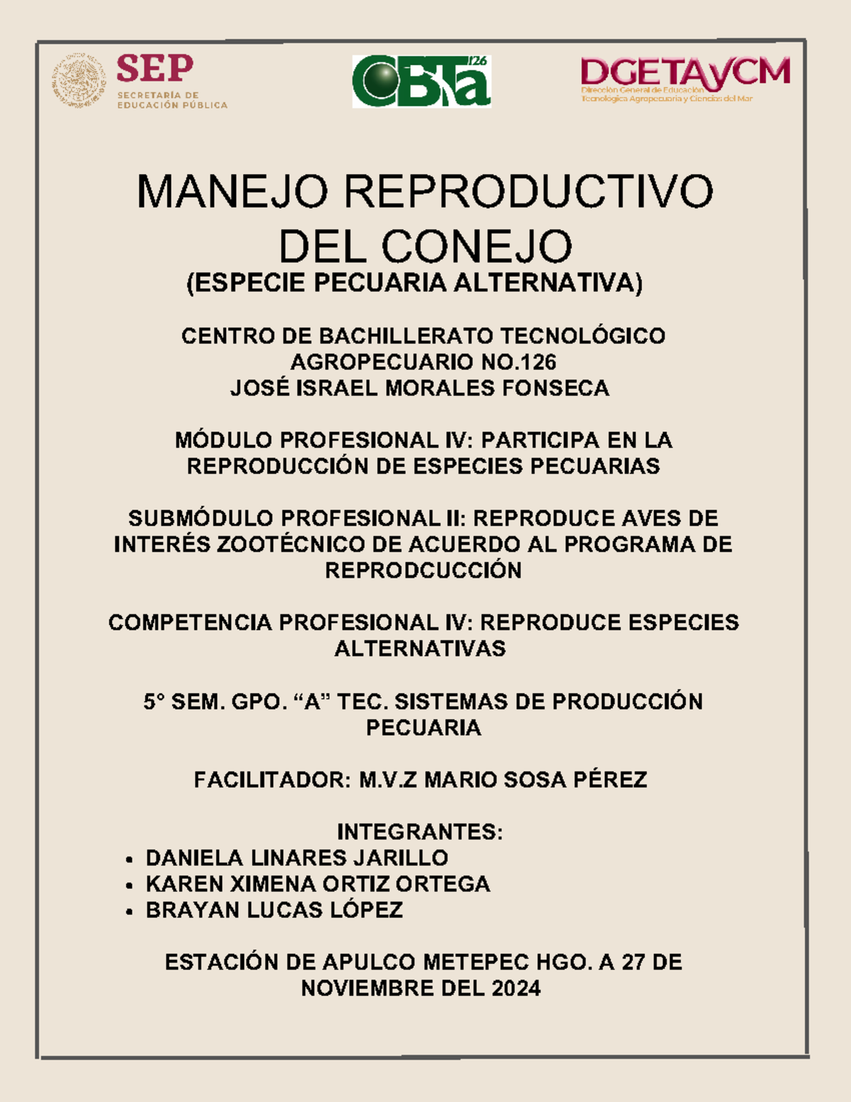 Manejo Reproductivo EN Conejos - CENTRO DE BACHILLERATO TECNOLÓGICO ...