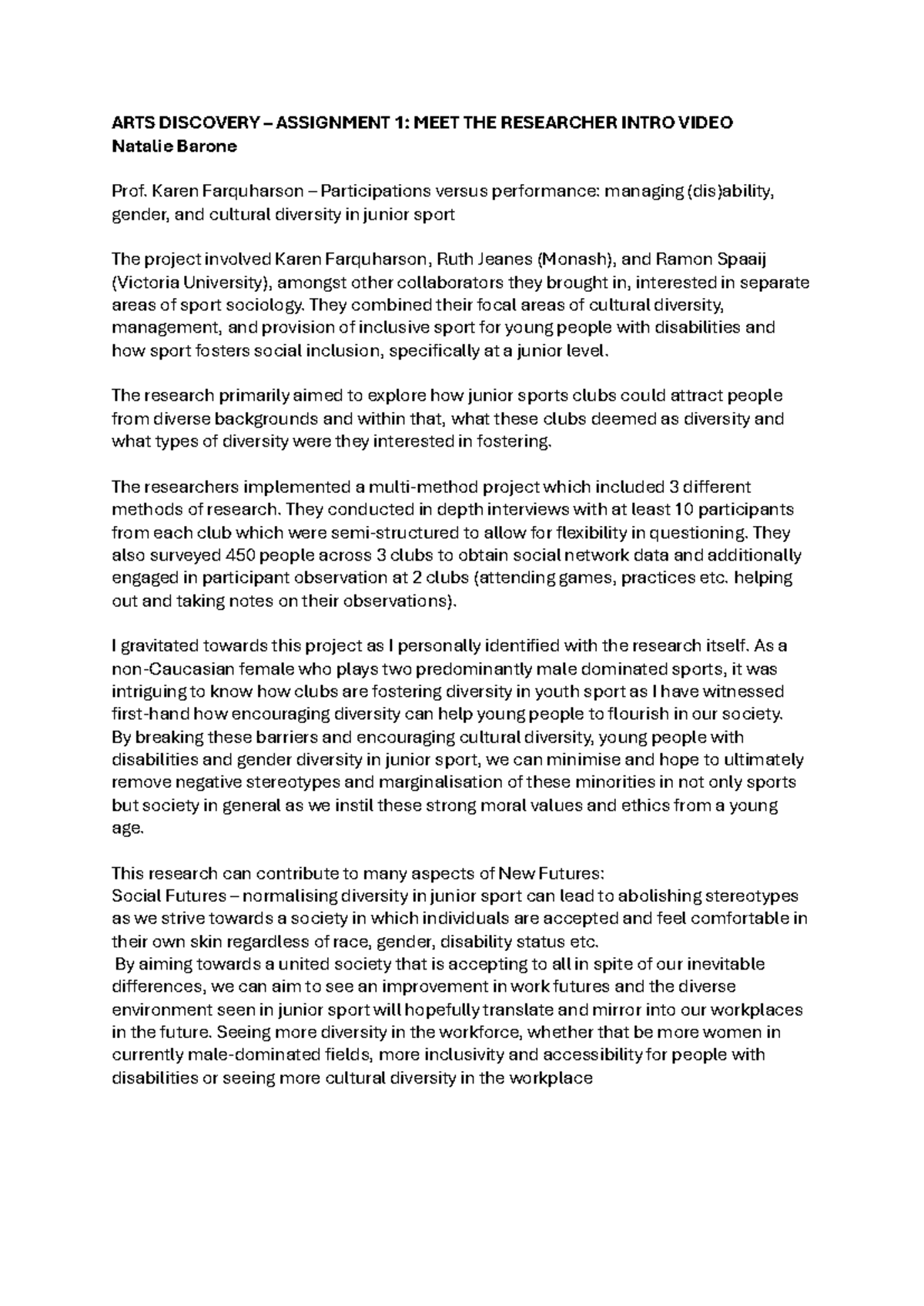 Meet the Researcher Video Transcript - Natalie Barone - ARTS DISCOVERY ...