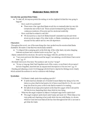 Moderator Notes - These include foreshadowing from Hanta’s continuous ...