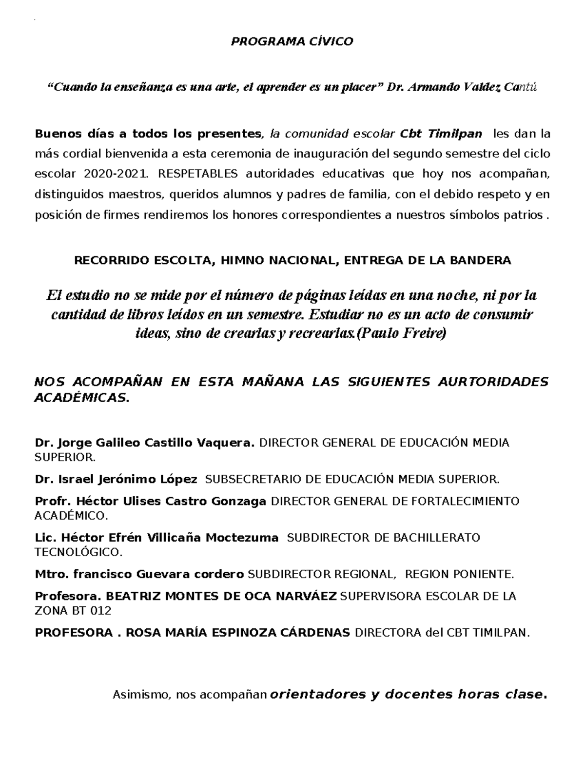 Programa Cívico - CEREMONIA DE LUNES