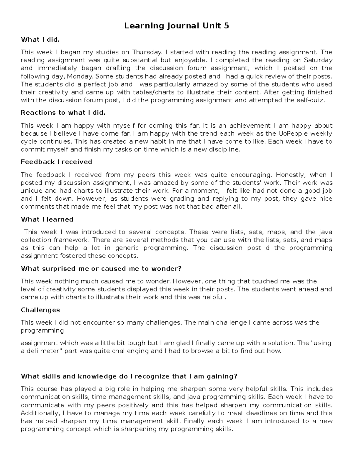 Learning Journal Unit 5 - This week I began my studies on Thursday. I ...