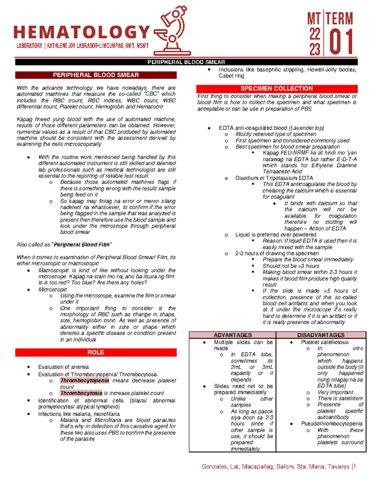 -LEC 5- Peripheral Blood Smear - Laboratory |KATHLENE JOY LABRADOR ...