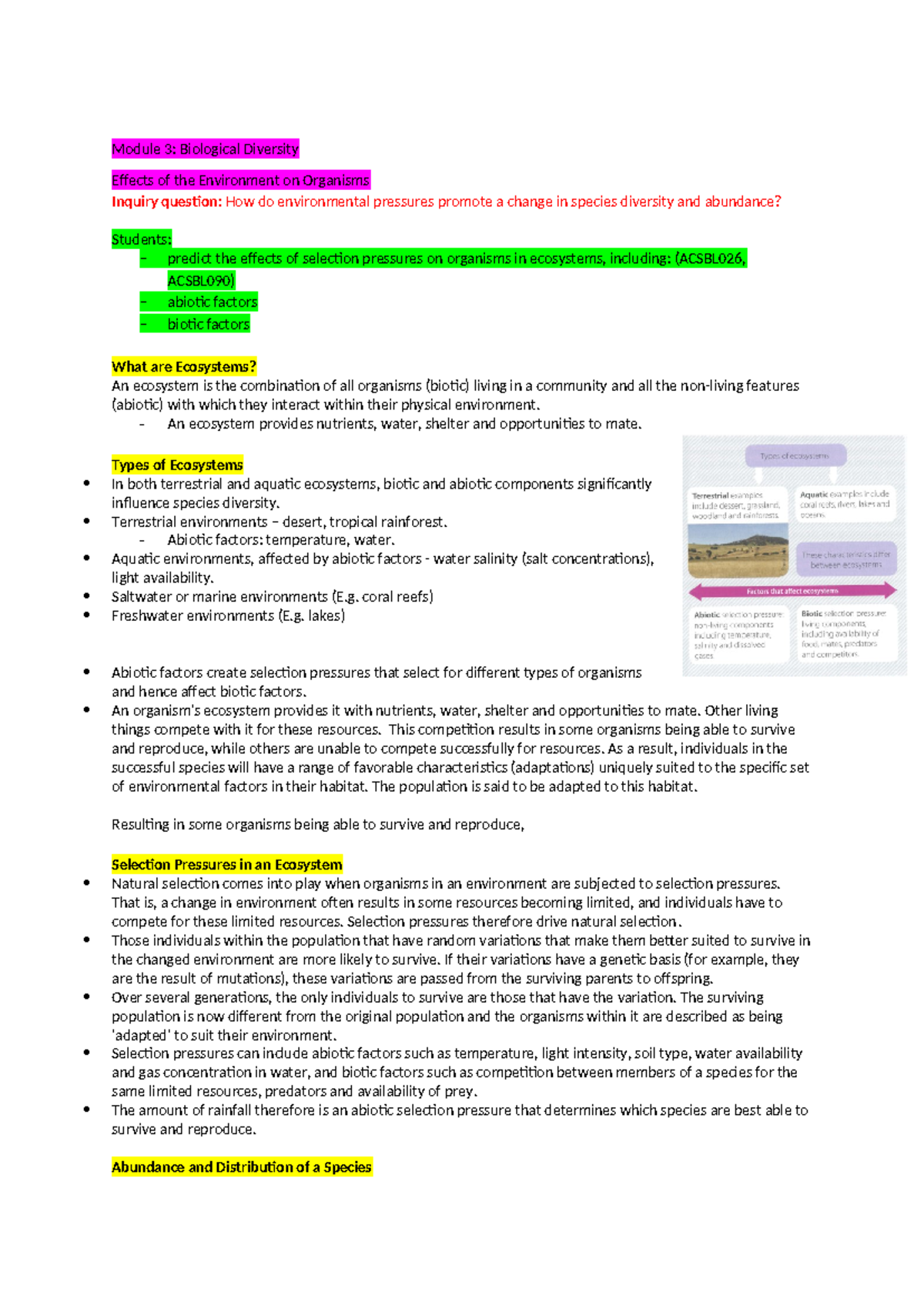 Module 3 Notes - Module 3: Biological Diversity Effects of the ...