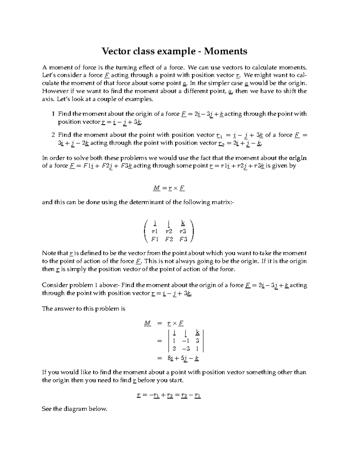 Week 7 - Vector moments example - Vector class example - Moments A ...