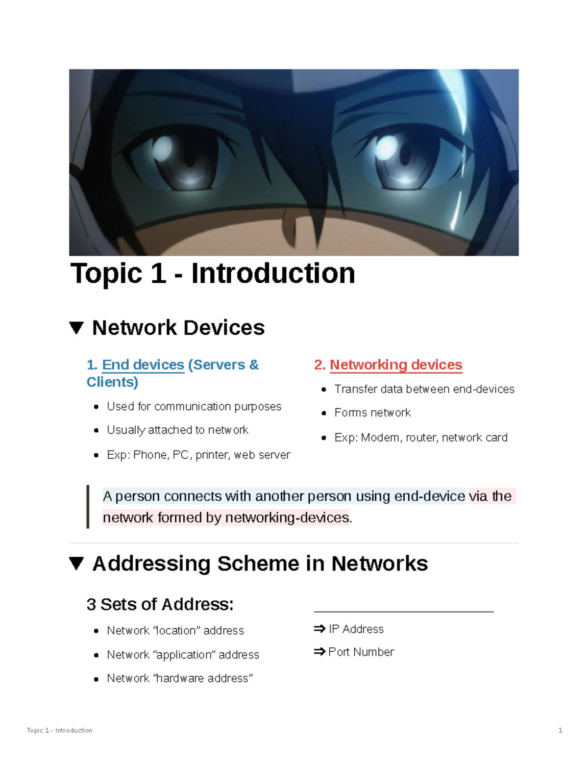 Topic 1 - Introduction - Summary TCP/IP Network Fundamentals - Topic 1 - Introduction Network ...