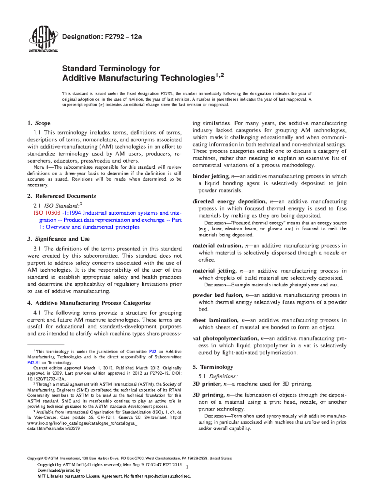 ASTM F2792-Additive Manufacturing Terminology - Designation: F2792−12a ...