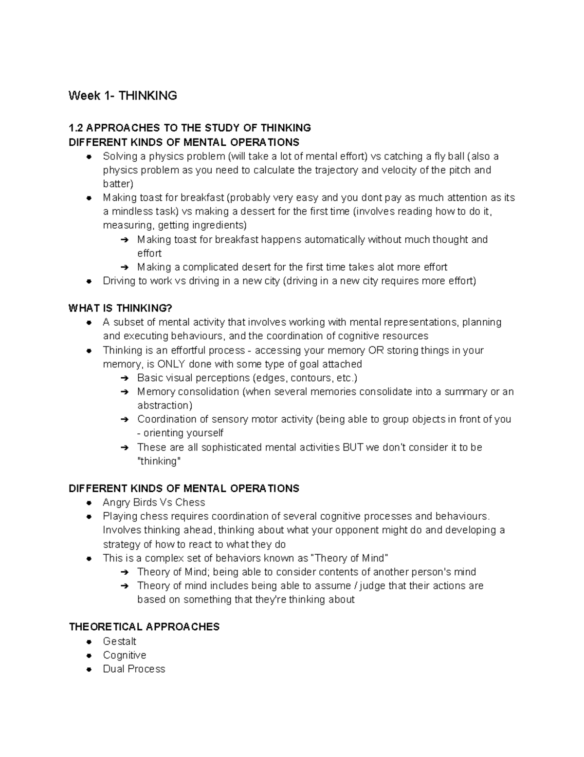 Psychology OF Thinking Midterm - Week 1- THINKING 1 APPROACHES TO THE ...