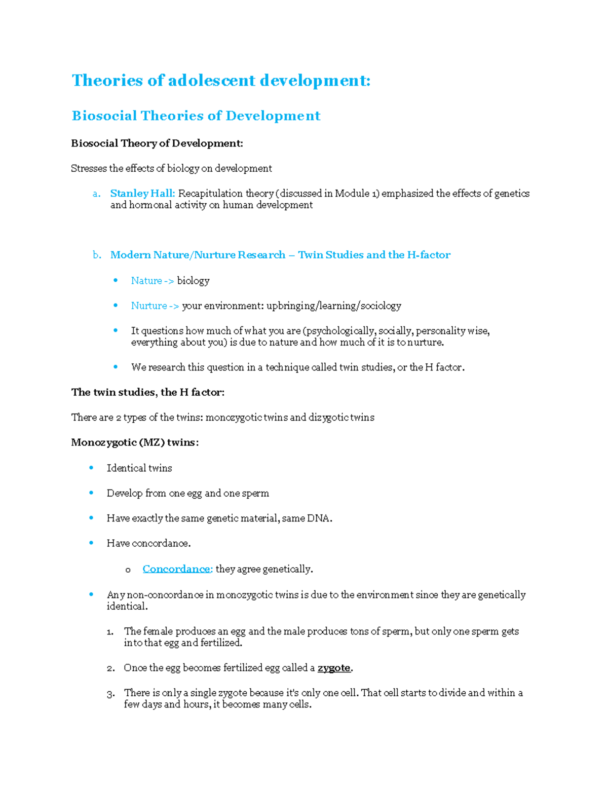 Module 2 - Theories of adolescent development: Biosocial Theories of ...