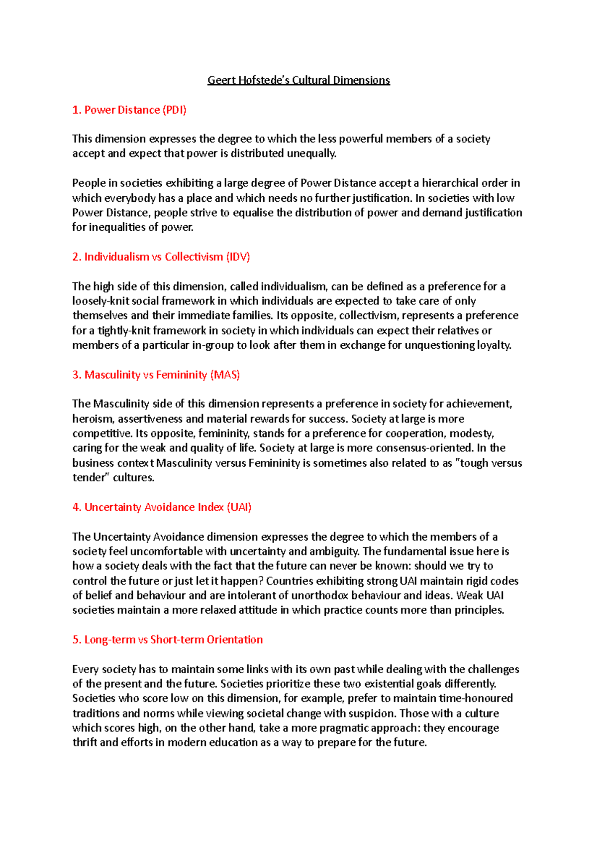 Geert Hofstede’s Cultural Dimensions - Geert Hofstede’s Cultural ...