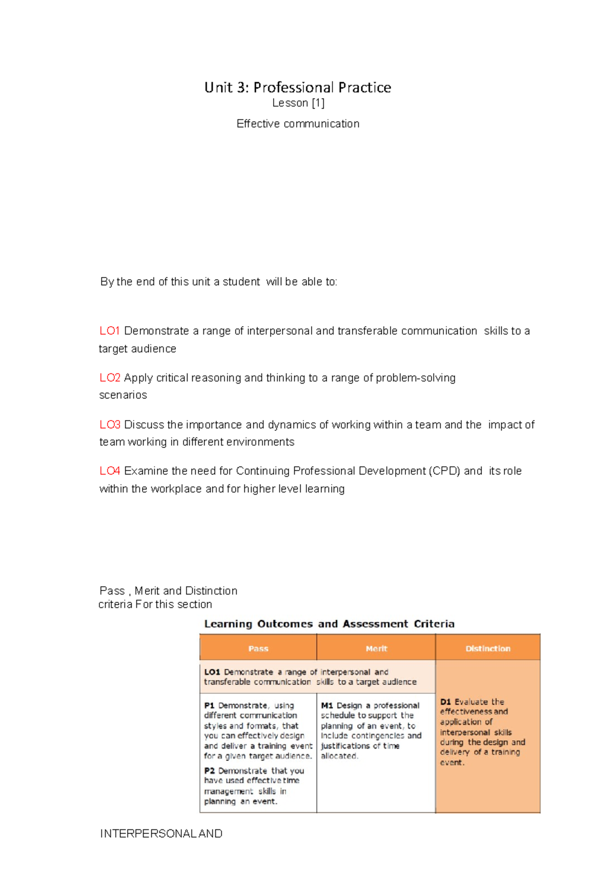 Professinal practice - Unit 3: Professional Practice Lesson [1] Effective communication 1 By the ...