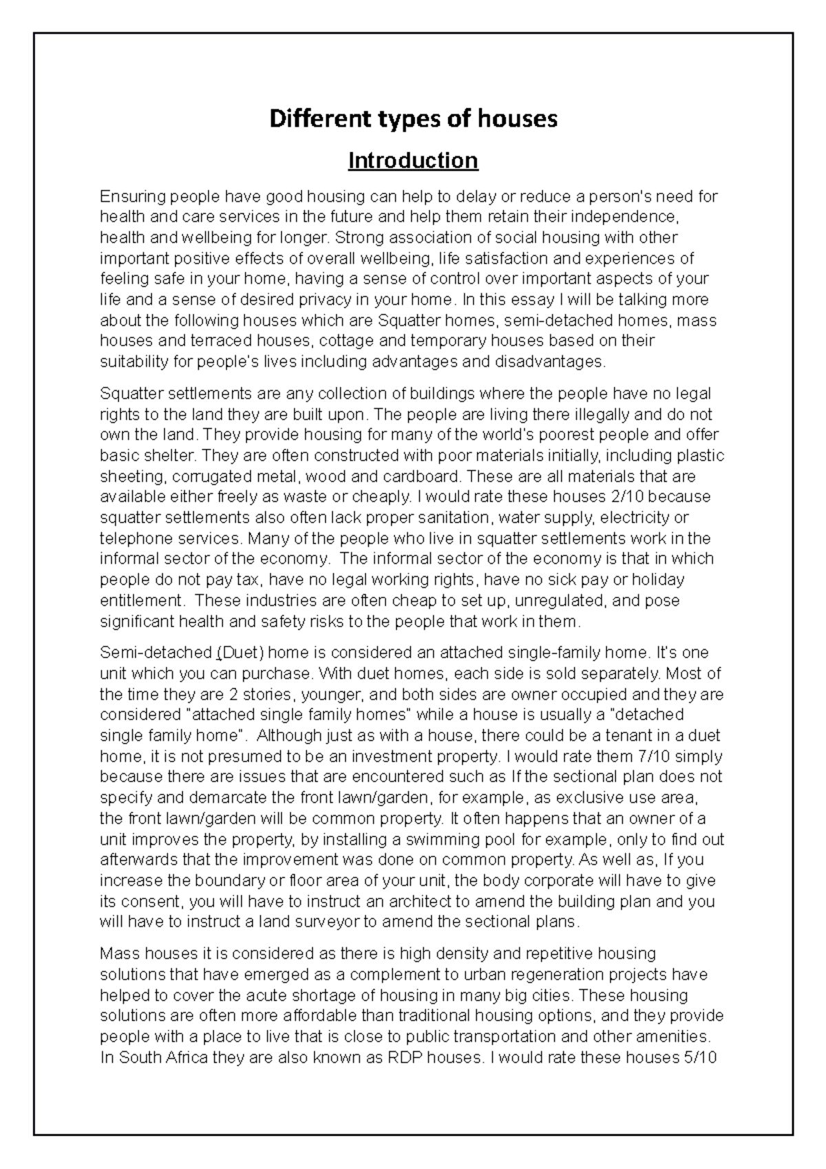 Different types of houses 1 - Different types of houses Introduction ...