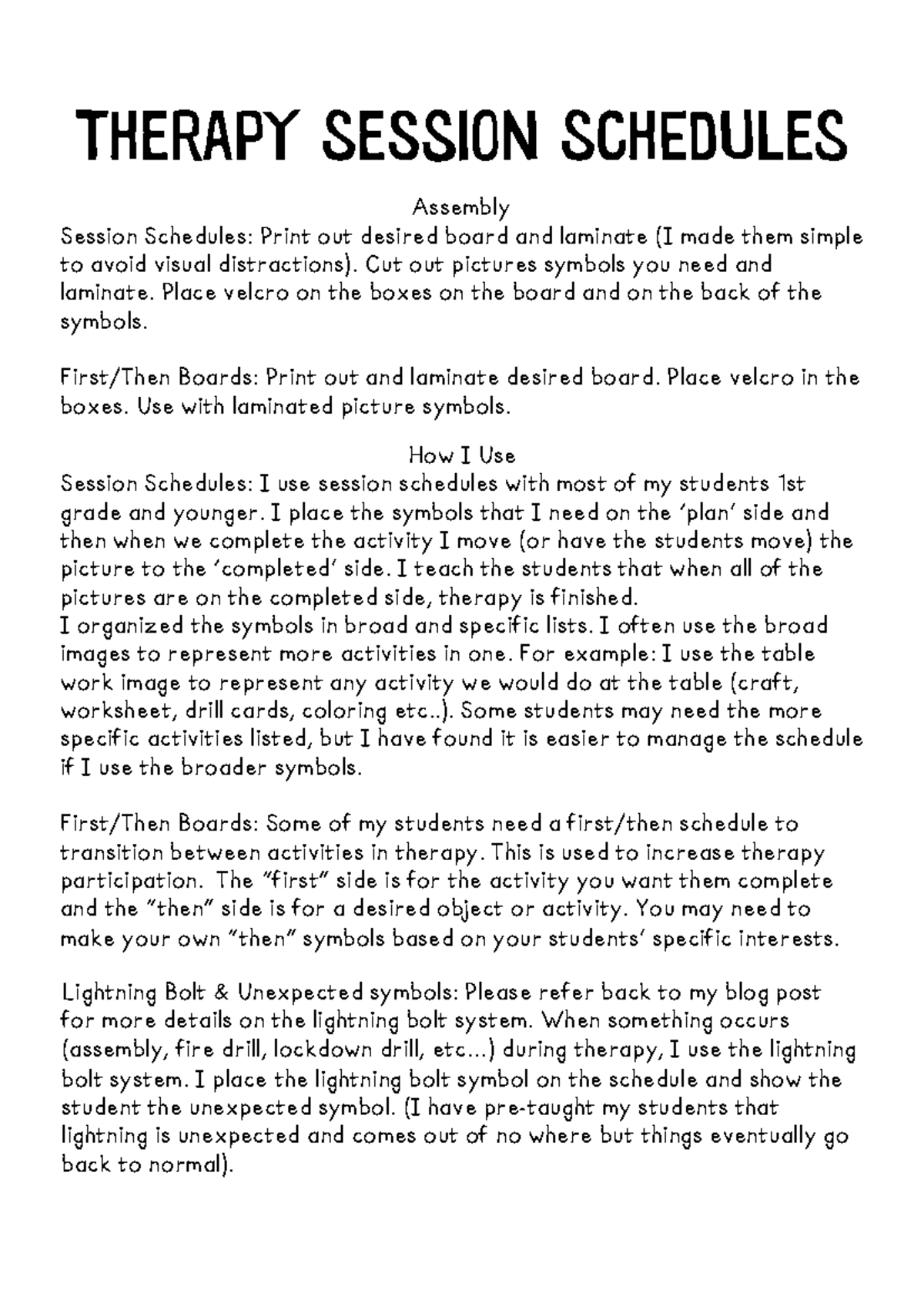 OT Session Schedule - Assembly Session Schedules: Print out desired ...