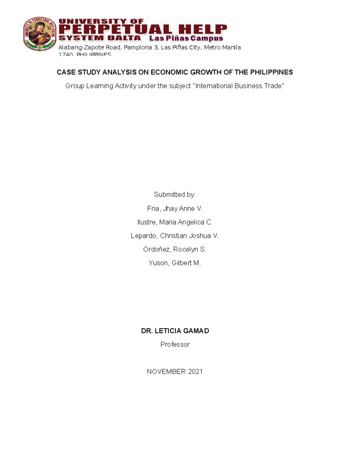 CASE STUDY ANALYSIS ON ECONOMIC GROWTH OF THE PHILIPPINES - Ilustre ...