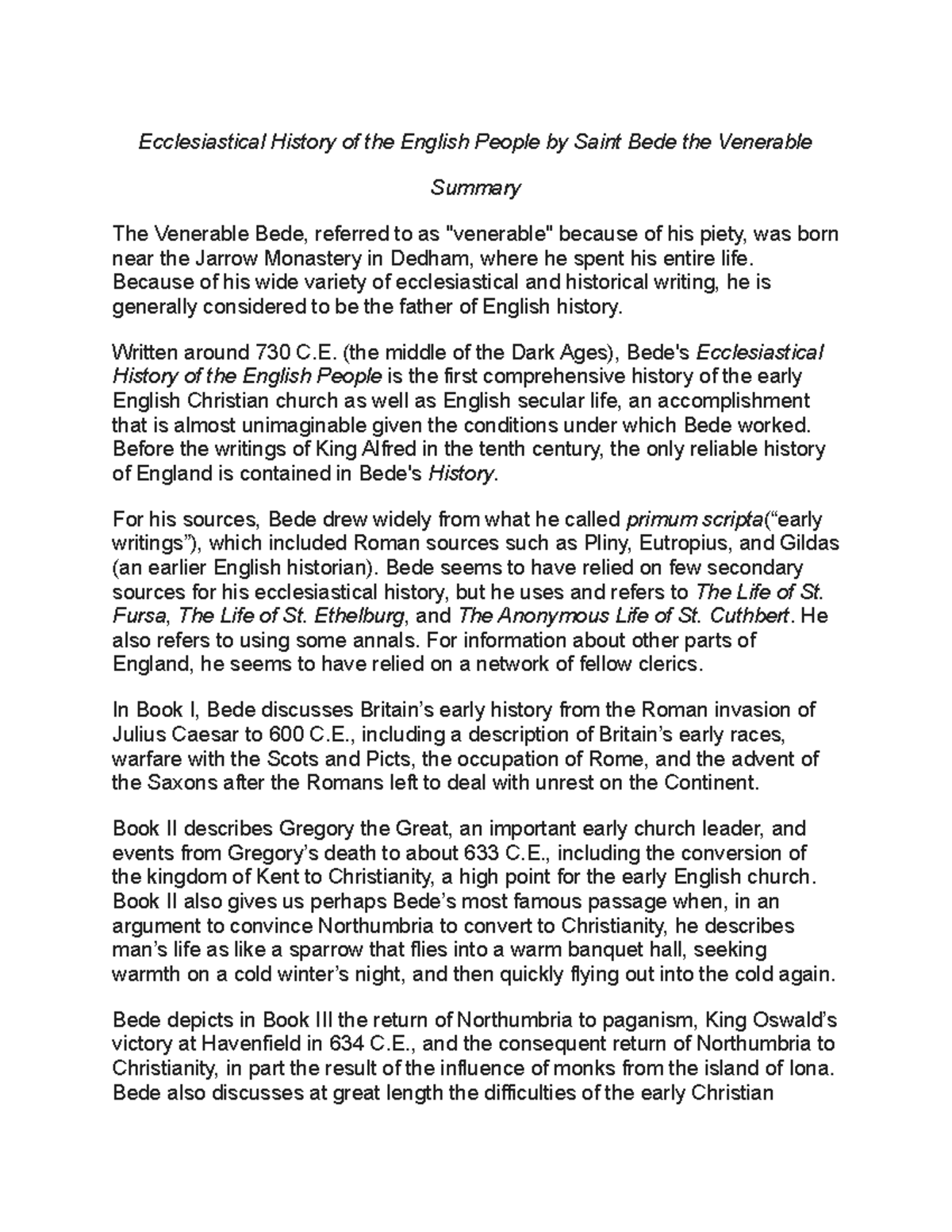 Ecclesiastical History of the English People by Saint Bede the ...