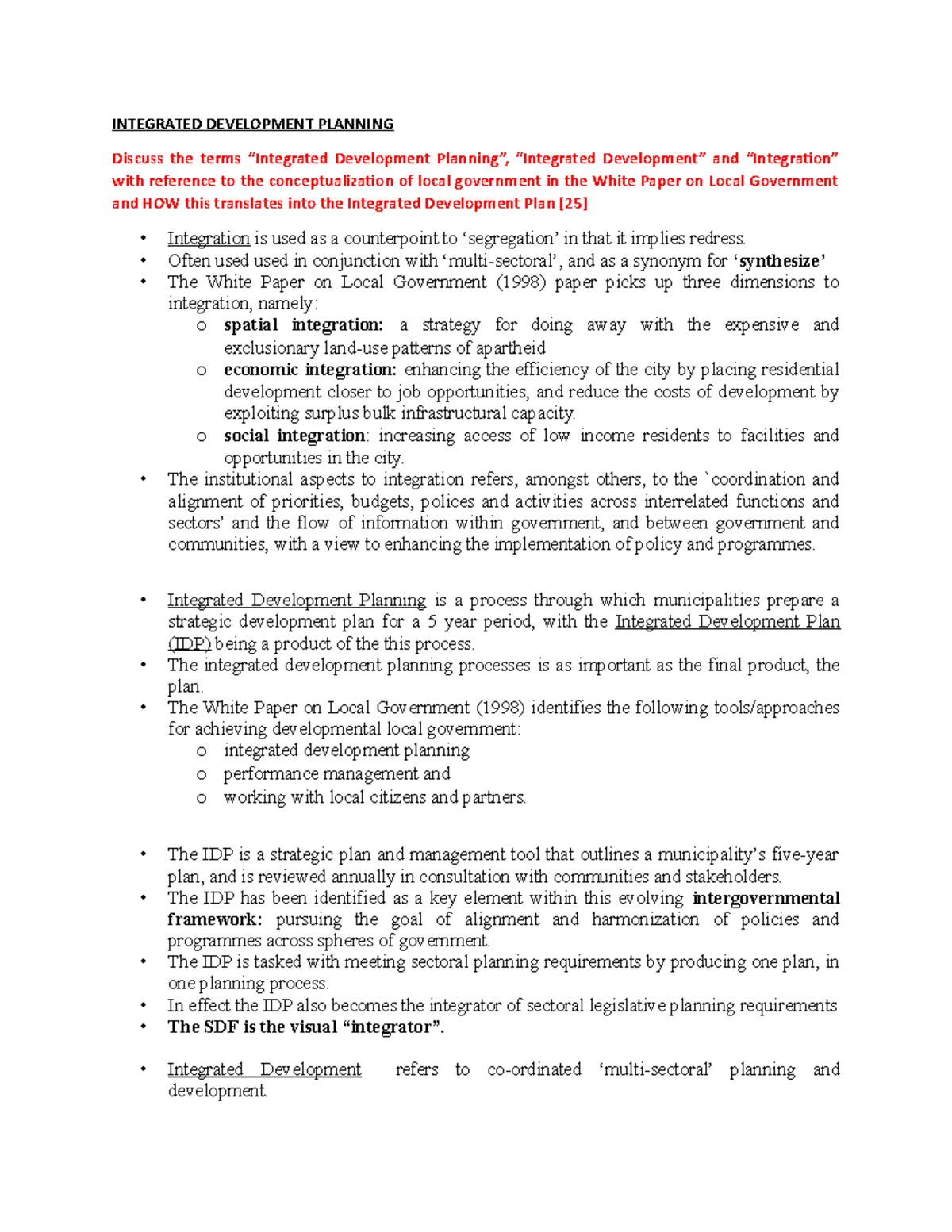 Exam October 2015, questions and answers - INTEGRATED DEVELOPMENT ...