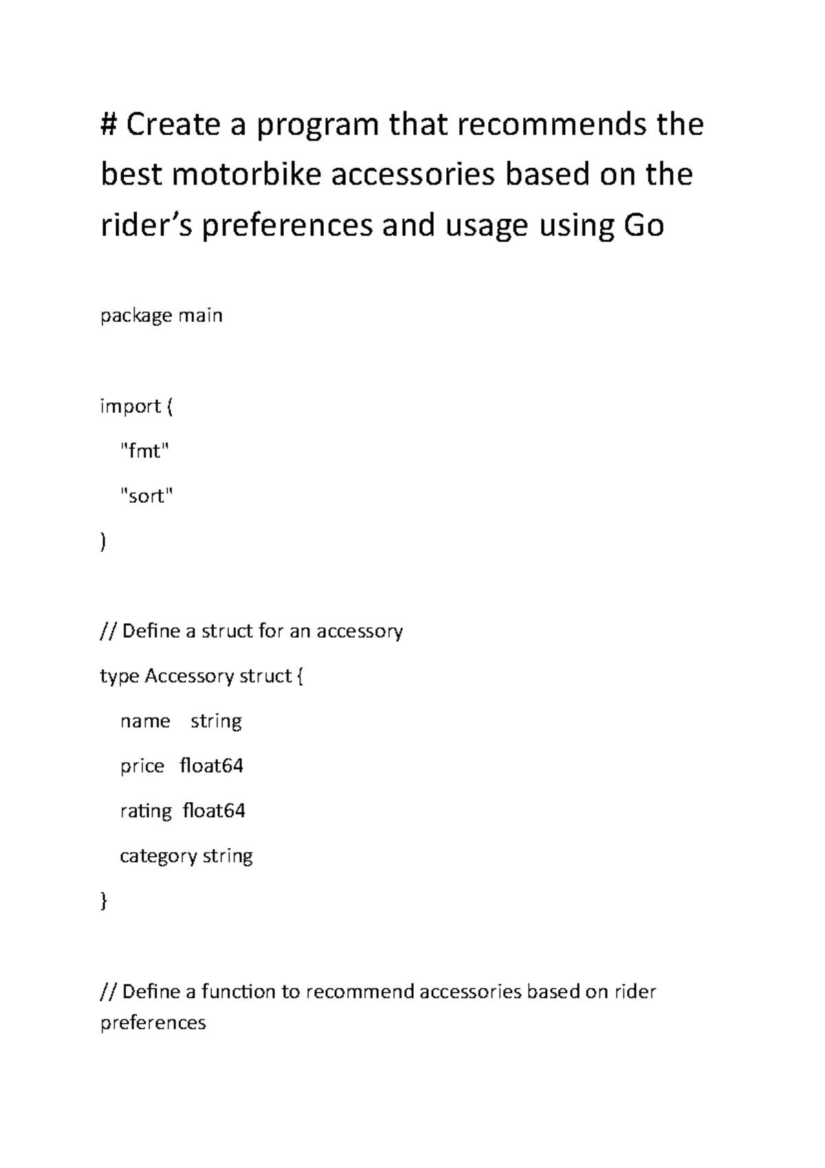 Create A Program That Recommends The Best Motorbike Accessories Based