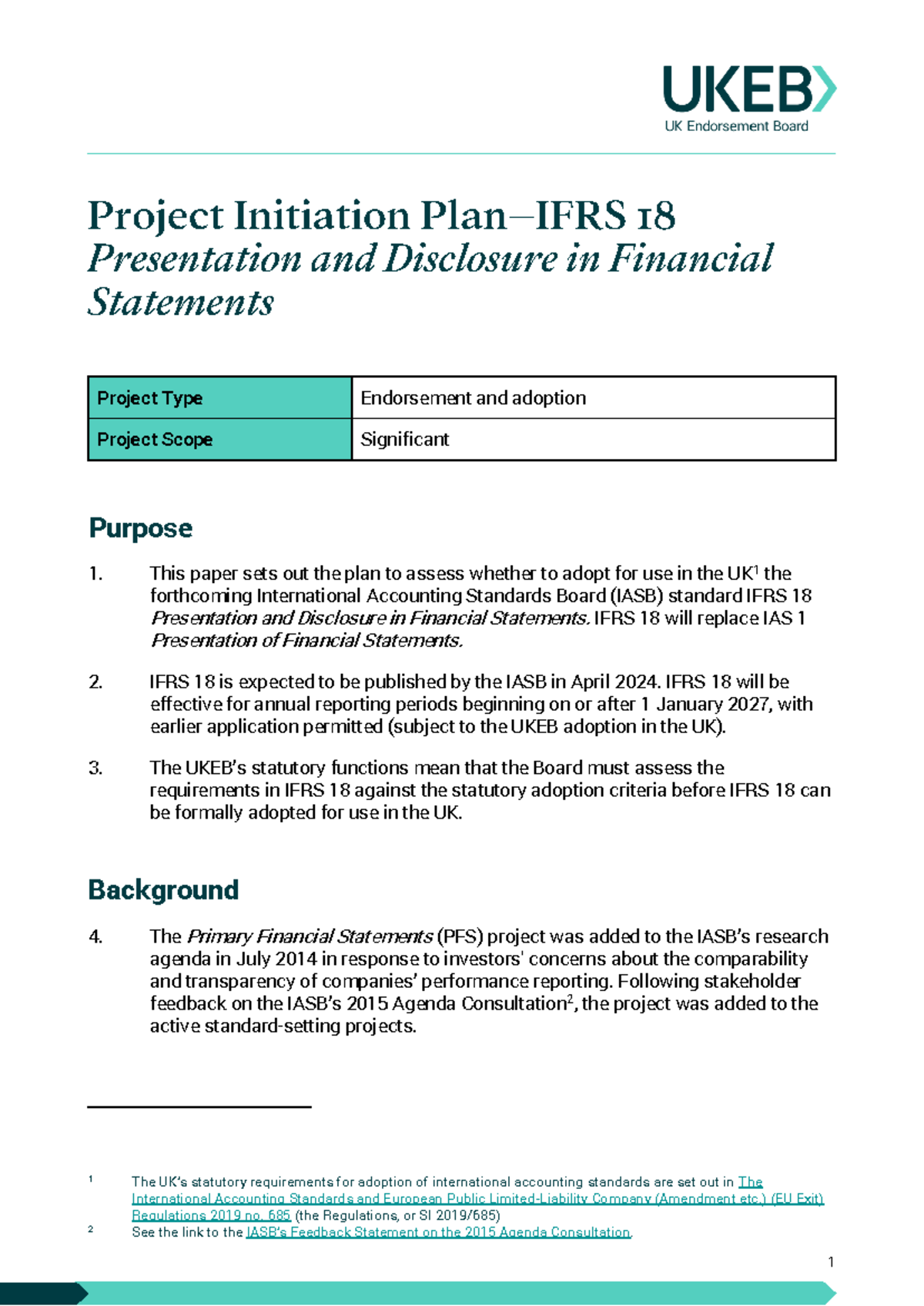 Project Initiation Plan - IFRS 18 Presentation and Disclosure in ...