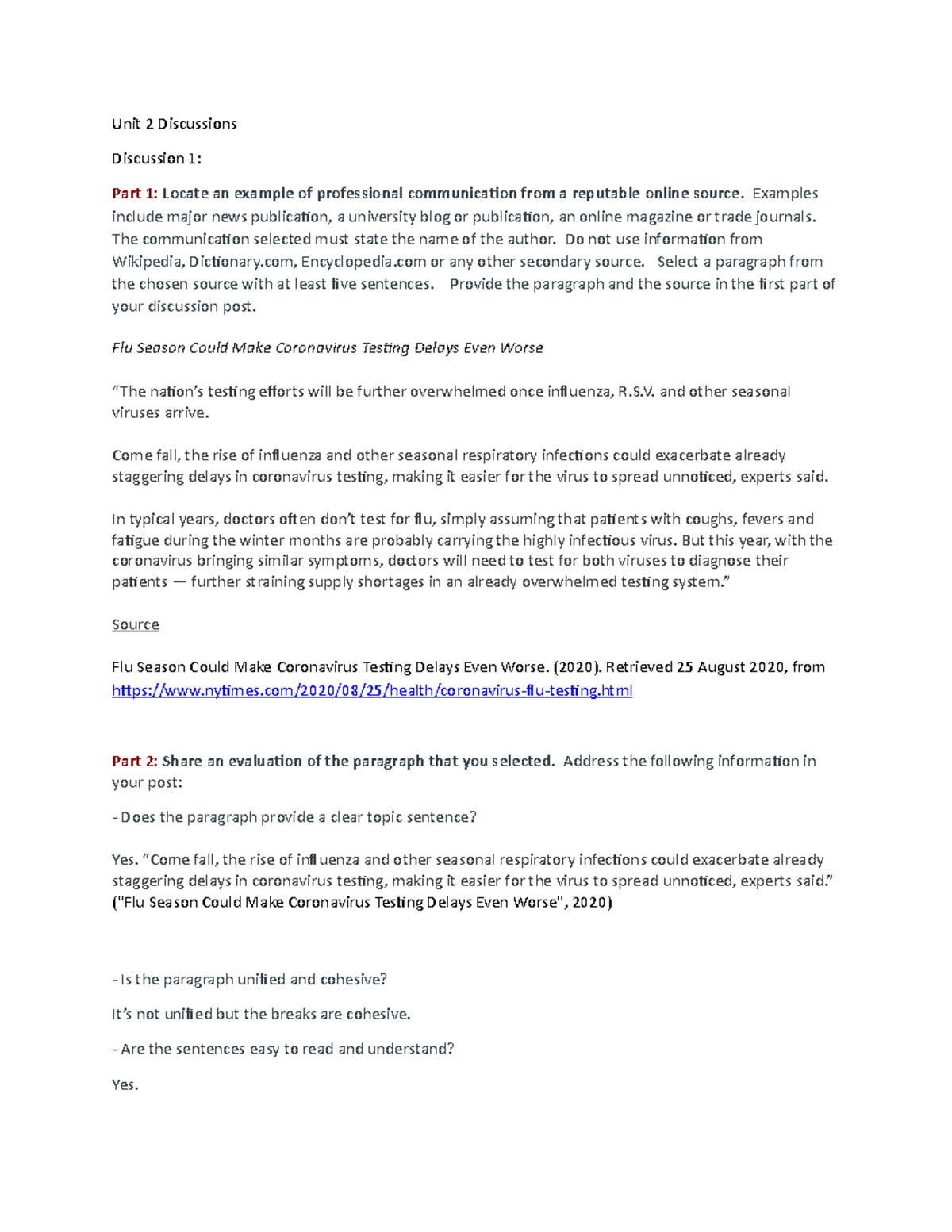 Unit 2 Discussions - Unit 2 Discussions Discussion 1: Part 1: Locate an ...