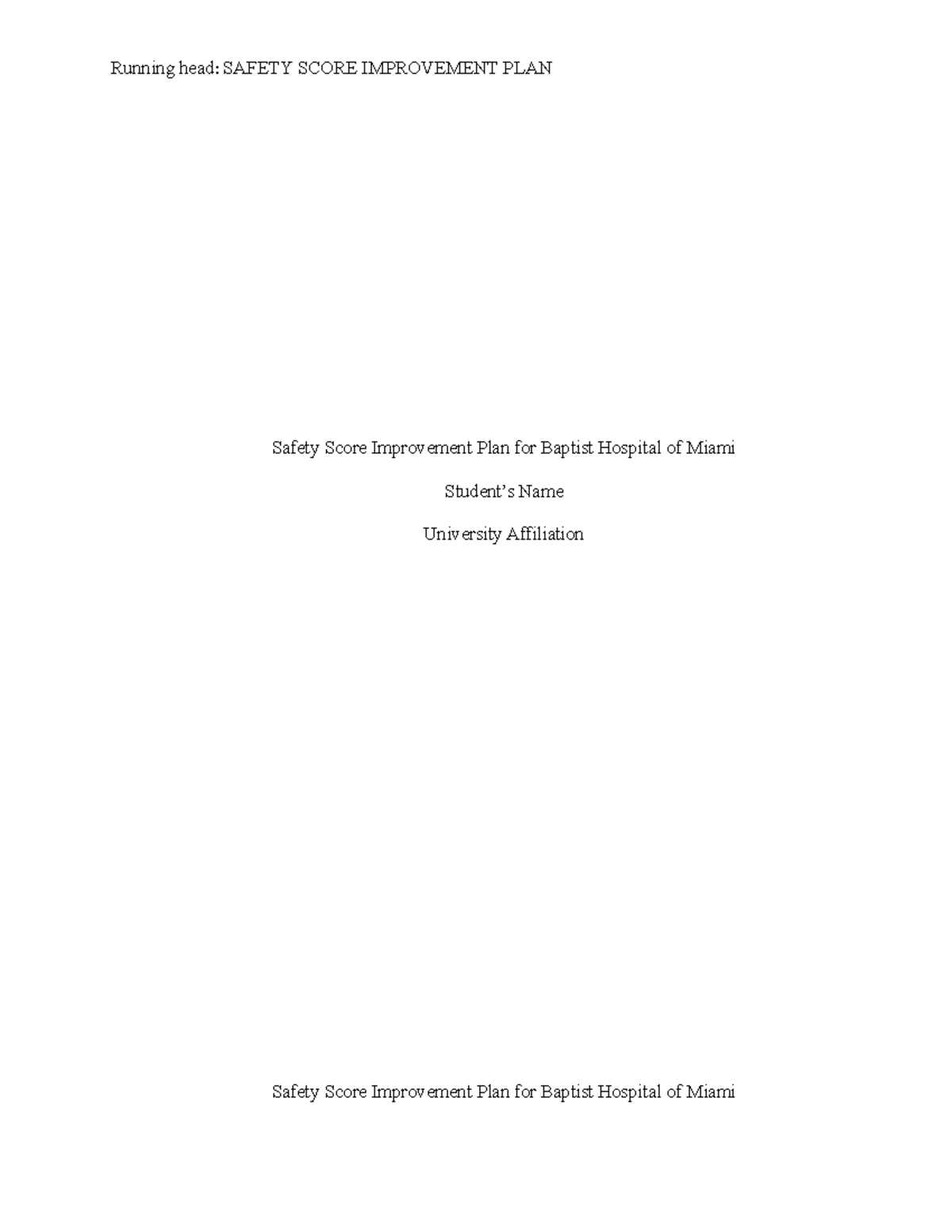 Safety Score Improvement Plan for Baptist Hospital of Miami - Running ...