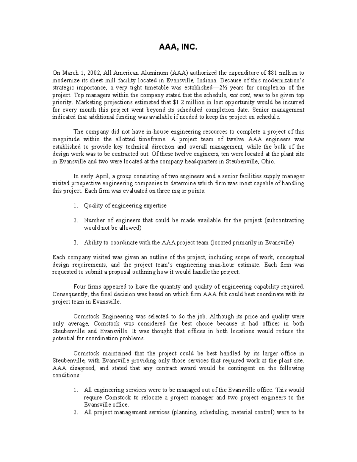 Aaa inc - Case study - AAA, INC. On March 1, 2002, All American ...
