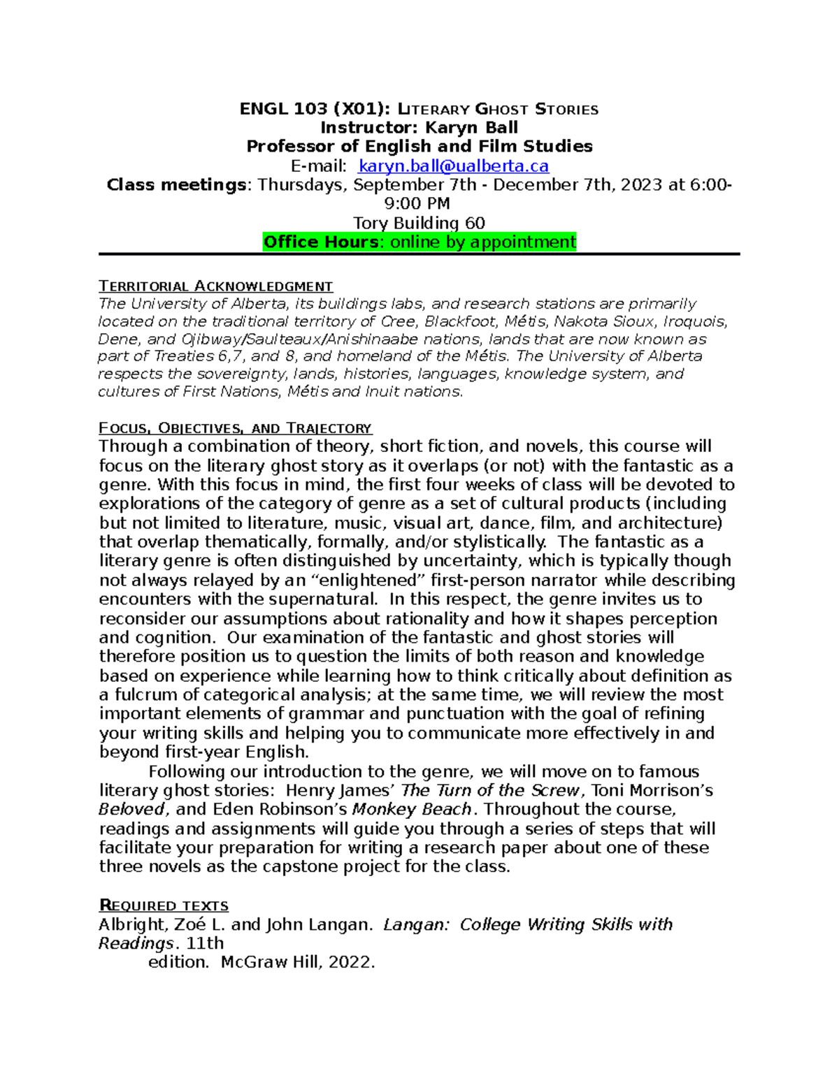 ENGL 103 (Fall 2023)- literary ghost stories - ENGL 103 (X01): LITERARY ...