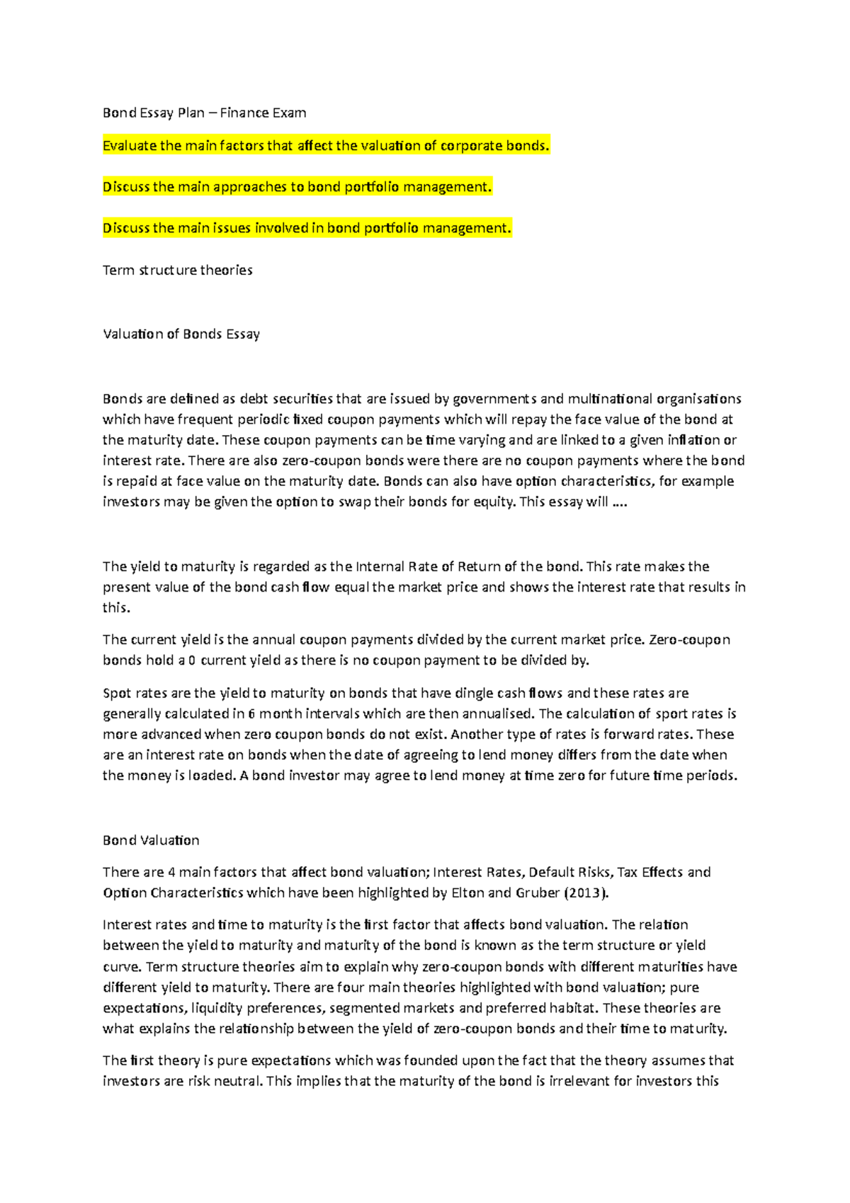 Bond Accreditation essay Plan - Grade: B+ - Bond Essay Plan – Finance ...