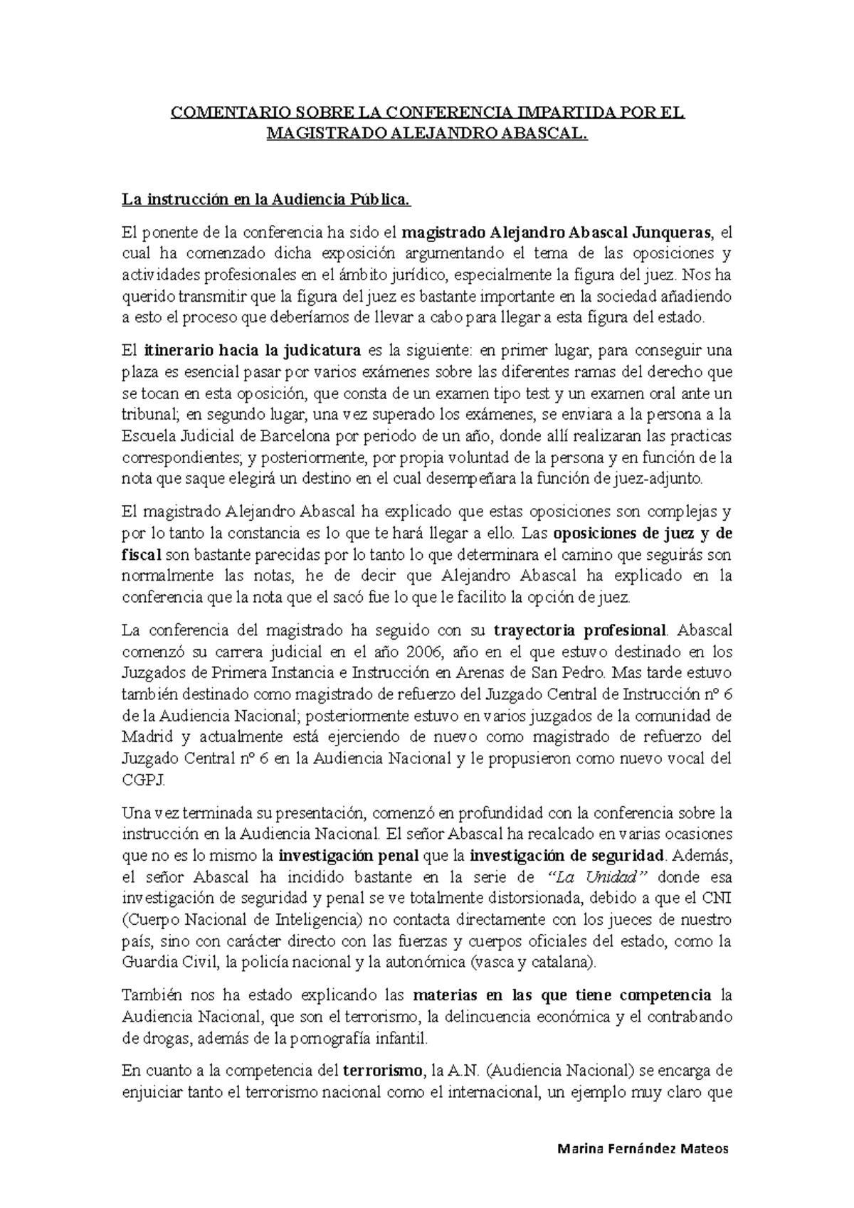 Comentario Sobre LA Conferencia Impartida POR EL Magistrado Alejandro ...