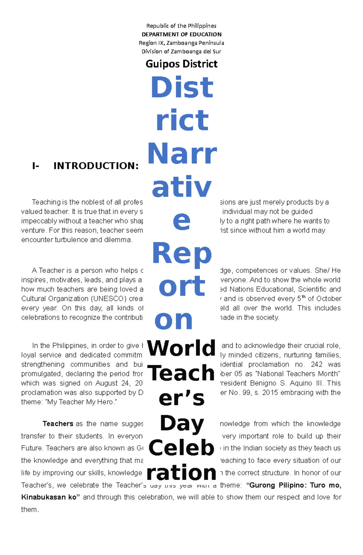 391077938-World-Teachers-Day-Narrative-Report-2018 - Republic of the ...