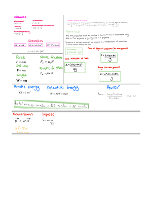 Physics 160 Formula Sheet - Mechanics Thermal 𝐾𝑖𝑛𝑒𝑚𝑎𝑡𝑖𝑐𝑠: 𝑣 = 𝑑/𝑡 𝑎 = 𝑣 ...
