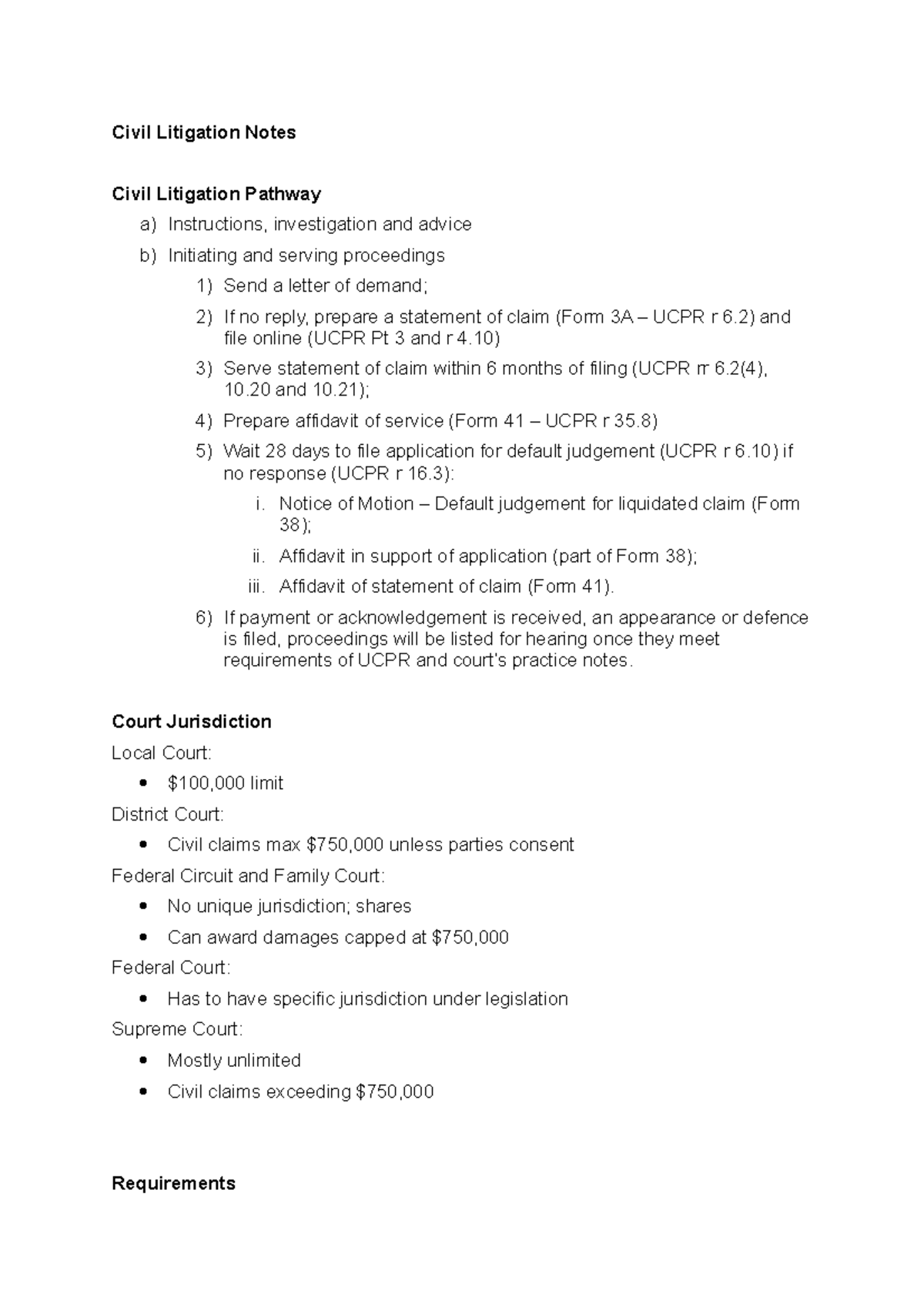 Civil Litigation Notes - Civil Litigation Notes Civil Litigation ...