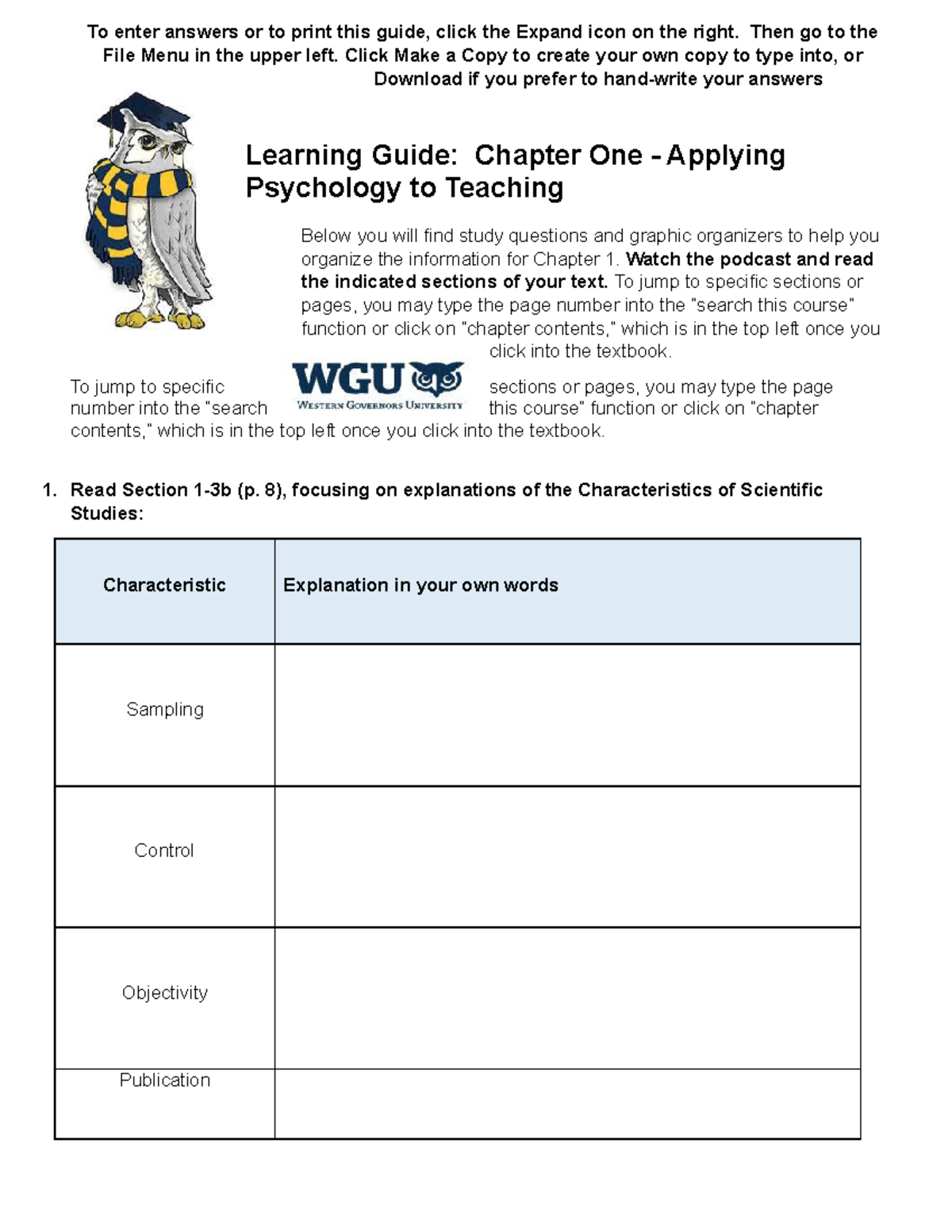 Chapter 1 Learning Guide - To enter answers or to print this guide ...
