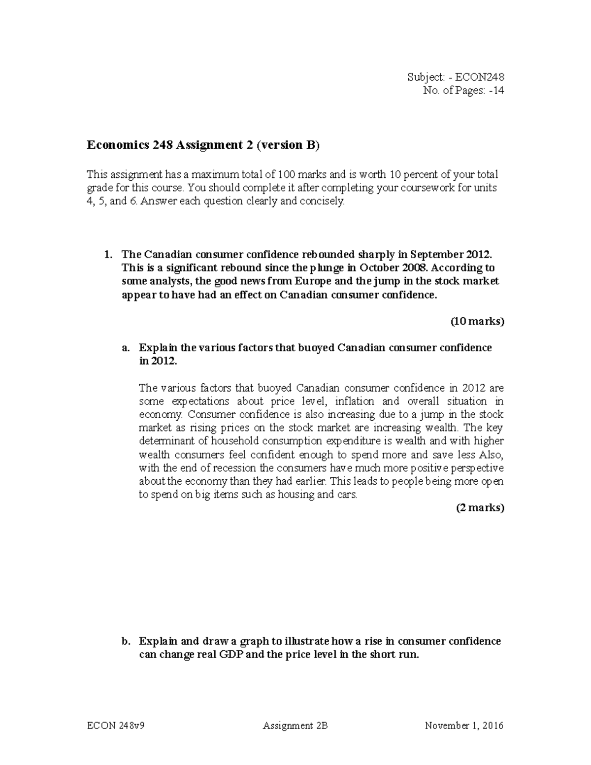 Econ 248 v9 Assignment 2B - Subject: - ECON No. of Pages: - Economics ...