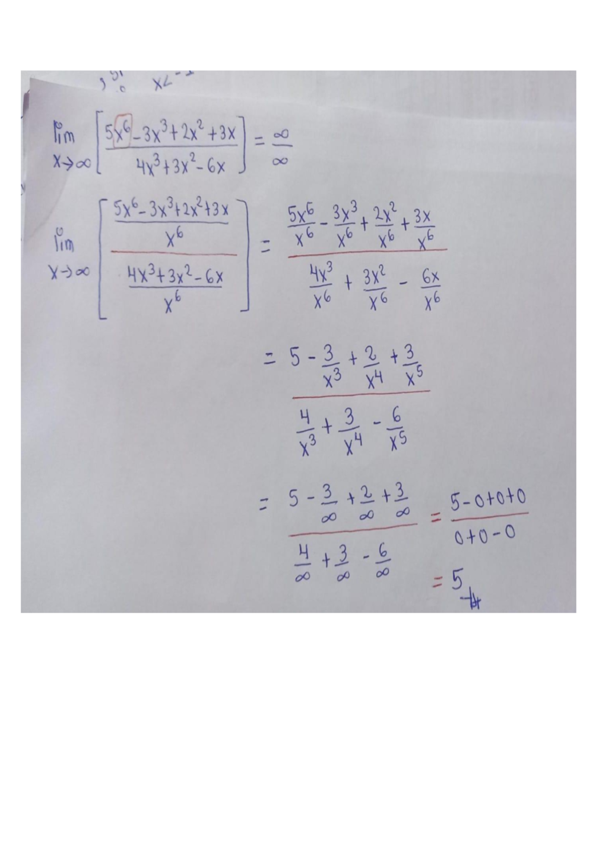 Ejercicio 5 - matematicas - XL lim x6 5x6 6 x6 2x2 3x x6 86 X 4x3 t 3x2 ...