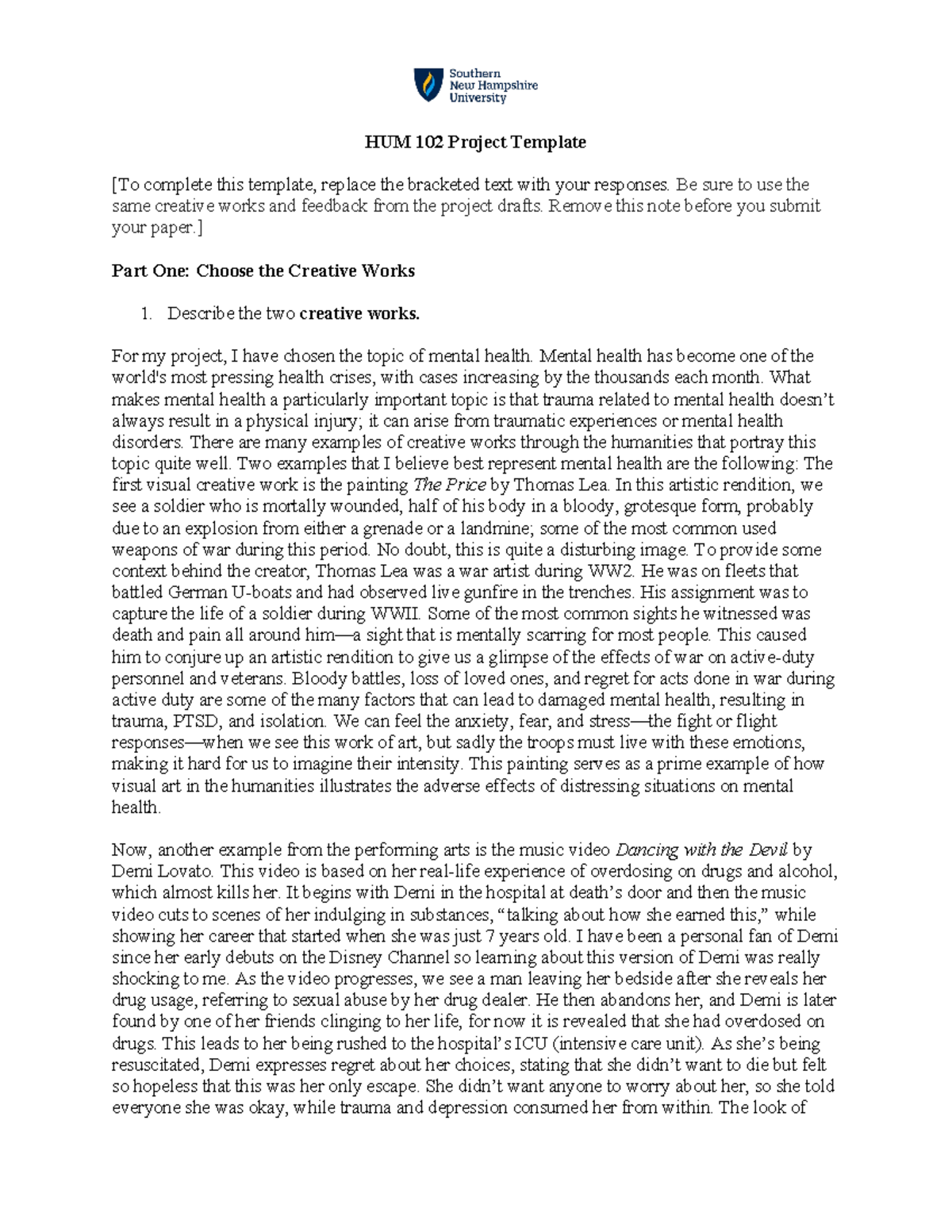 HUM 102 Project Submission - HUM 102 Project Template [To complete this ...