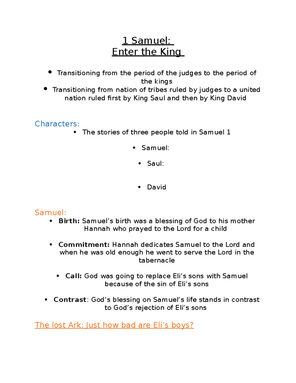 1 Samuel - Professor Hulshof Bible 105 - 1 Samuel: Enter the King ...