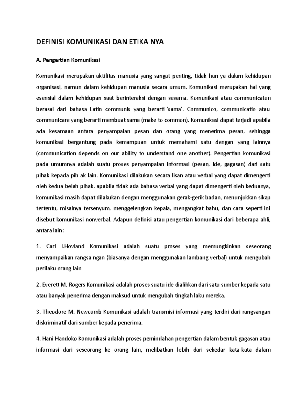 Definisi Komunikasi DAN Etika NYA - DEFINISI KOMUNIKASI DAN ETIKA NYA A ...