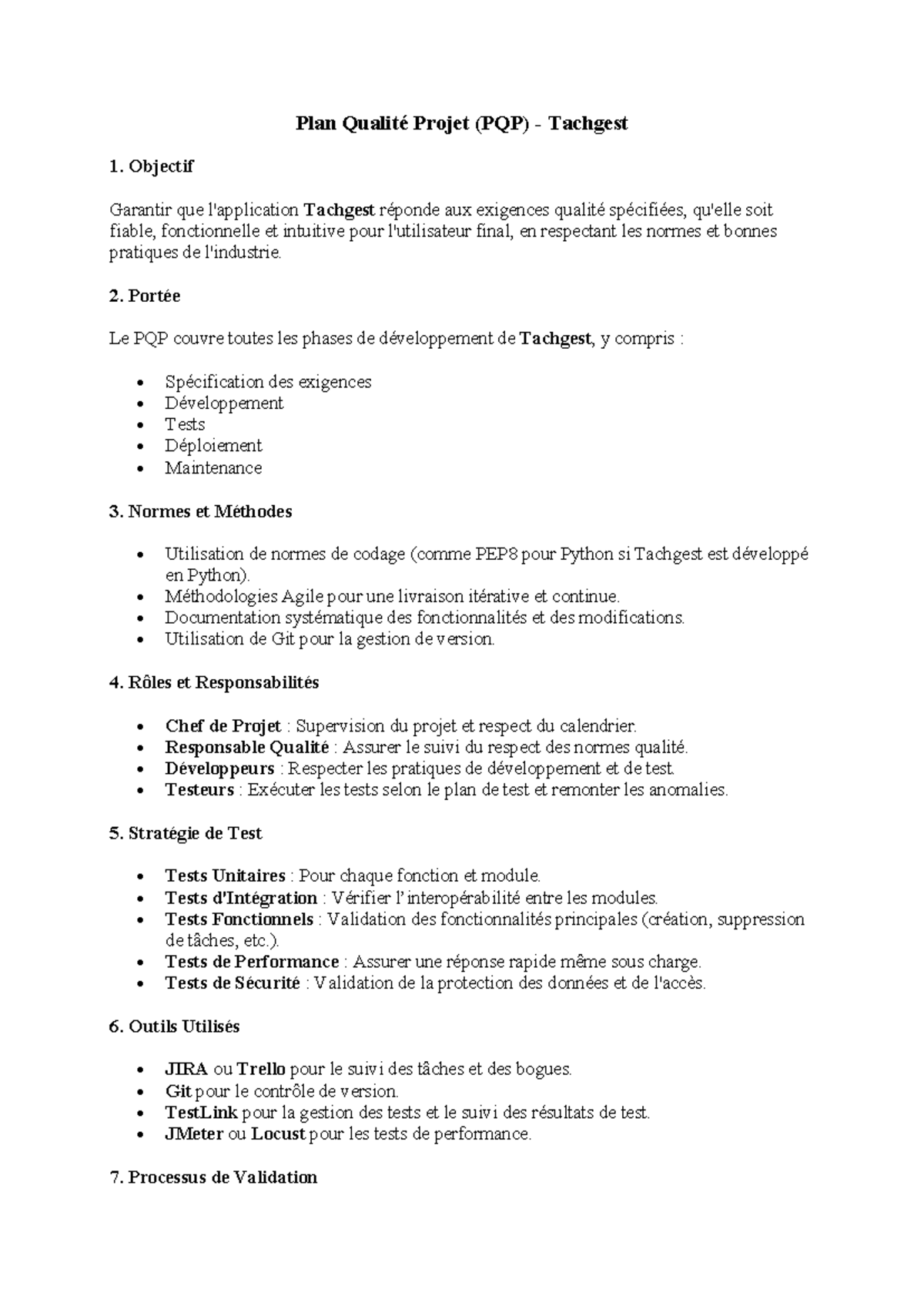 Exmple PQP - PQP - Plan Qualité Projet (PQP) - Tachgest 1. Objectif ...