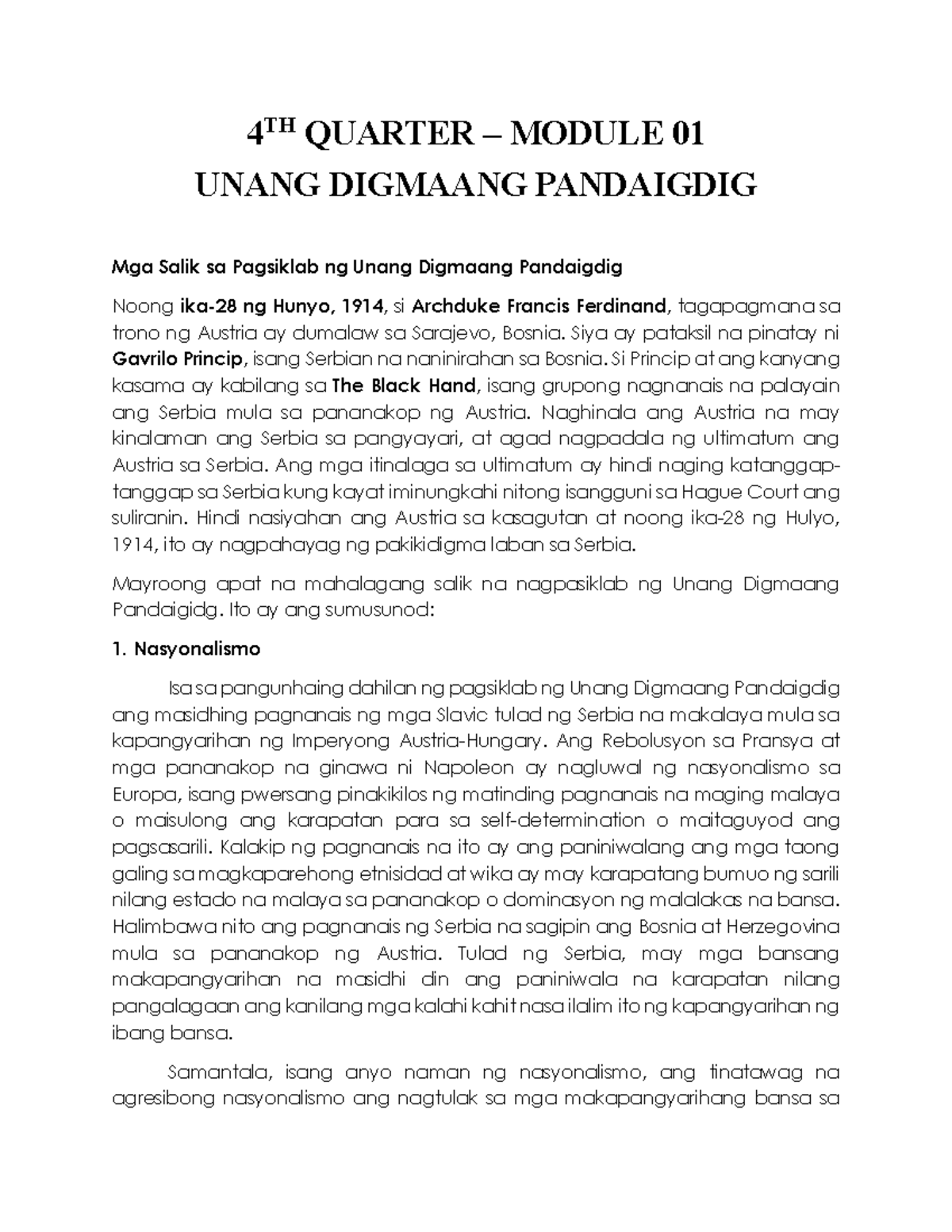 Activity 01 - ap 8 quarter 4 - 4 TH QUARTER – MODULE 01 UNANG DIGMAANG ...