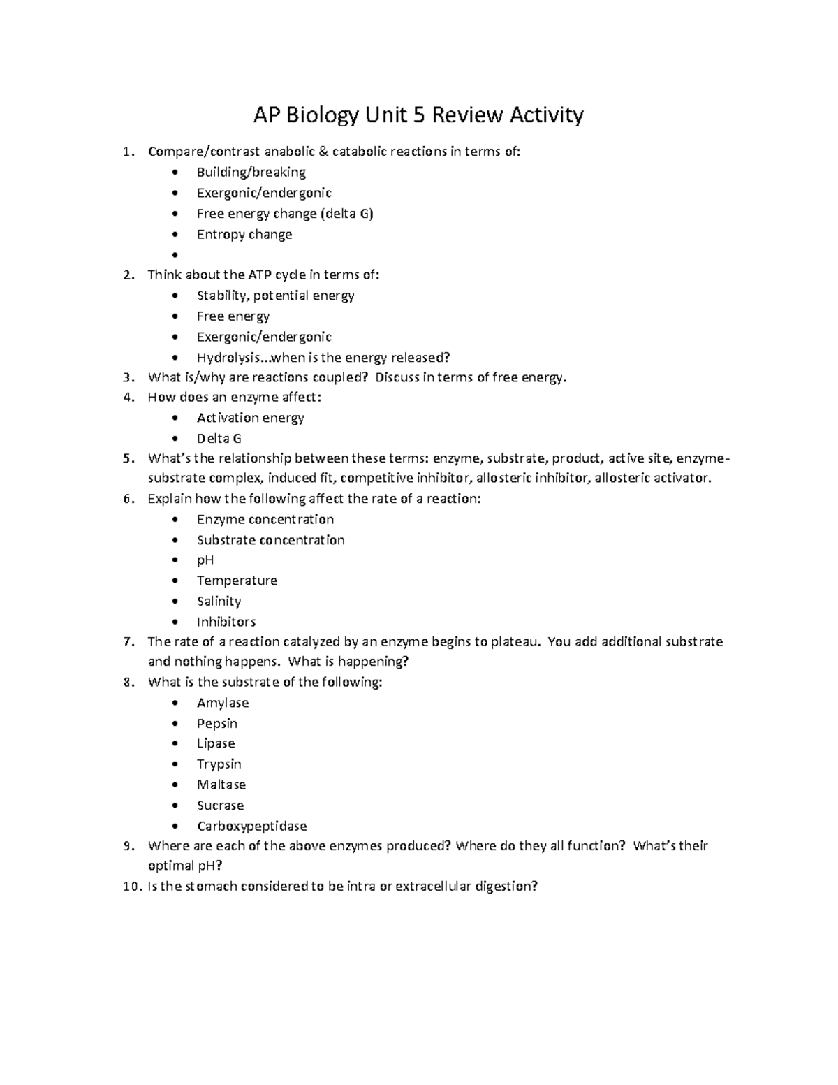 AP Biology Unit 5 Review Activity - Warning: TT: undefined function: 32 ...