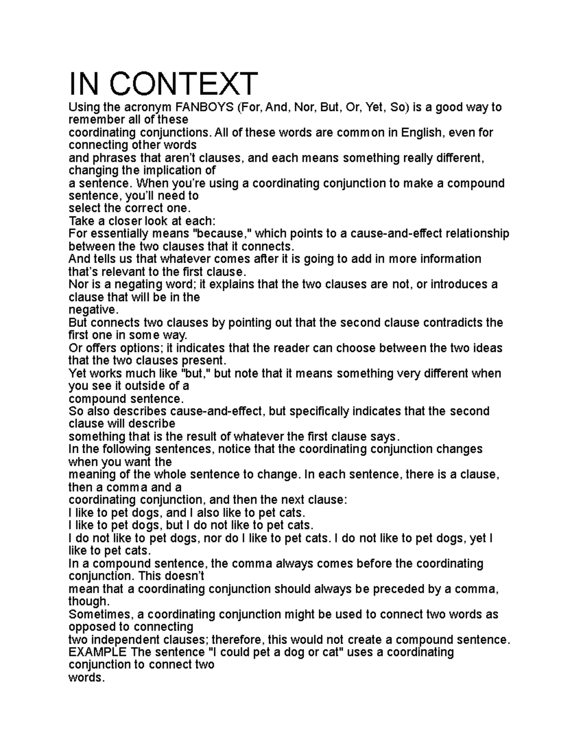IN Context - Composition I - IN CONTEXT Using the acronym FANBOYS (For ...