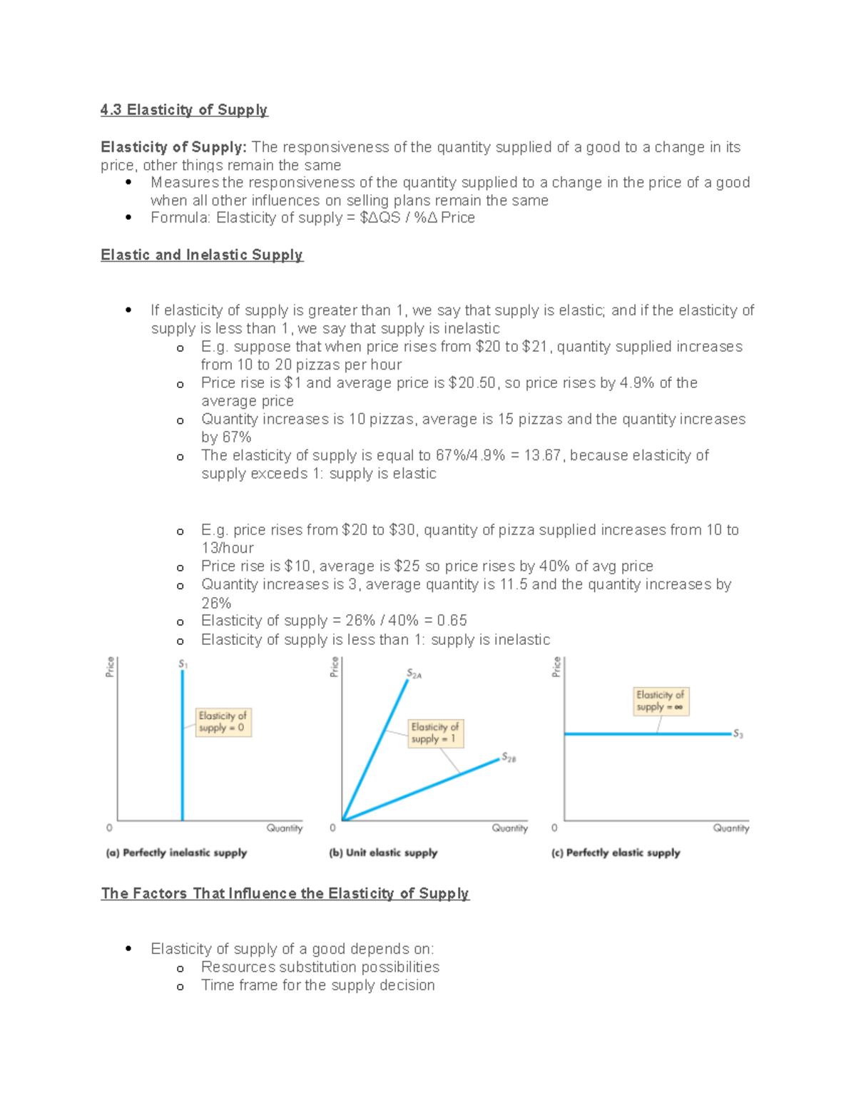 Chapter 4.3 Elasticity of Supply - 4 Elasticity of Supply Elasticity of Supply: The ...