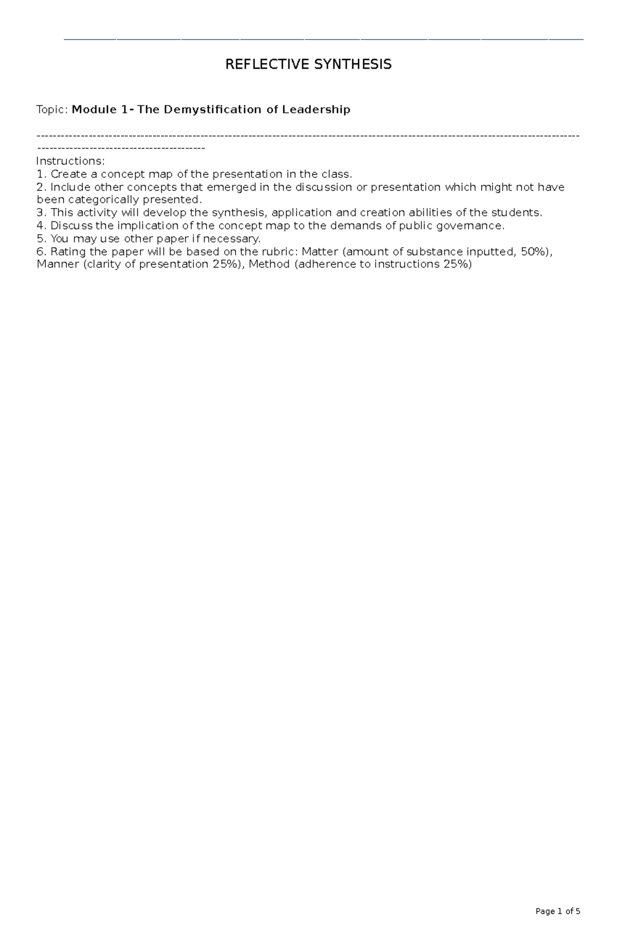 Demystification of Leadership Concept Map - ### REFLECTIVE SYNTHESIS ...