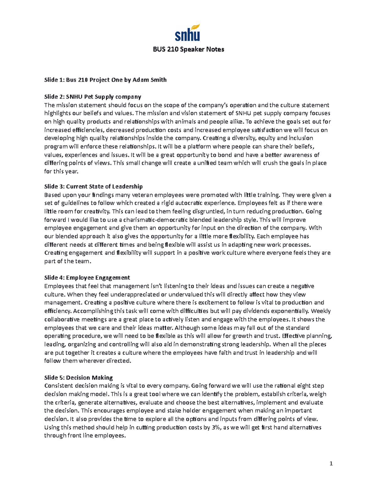 BUS 210 Speaker Notes - BUS 210 Speaker Notes Slide 1: Bus 210 Project ...